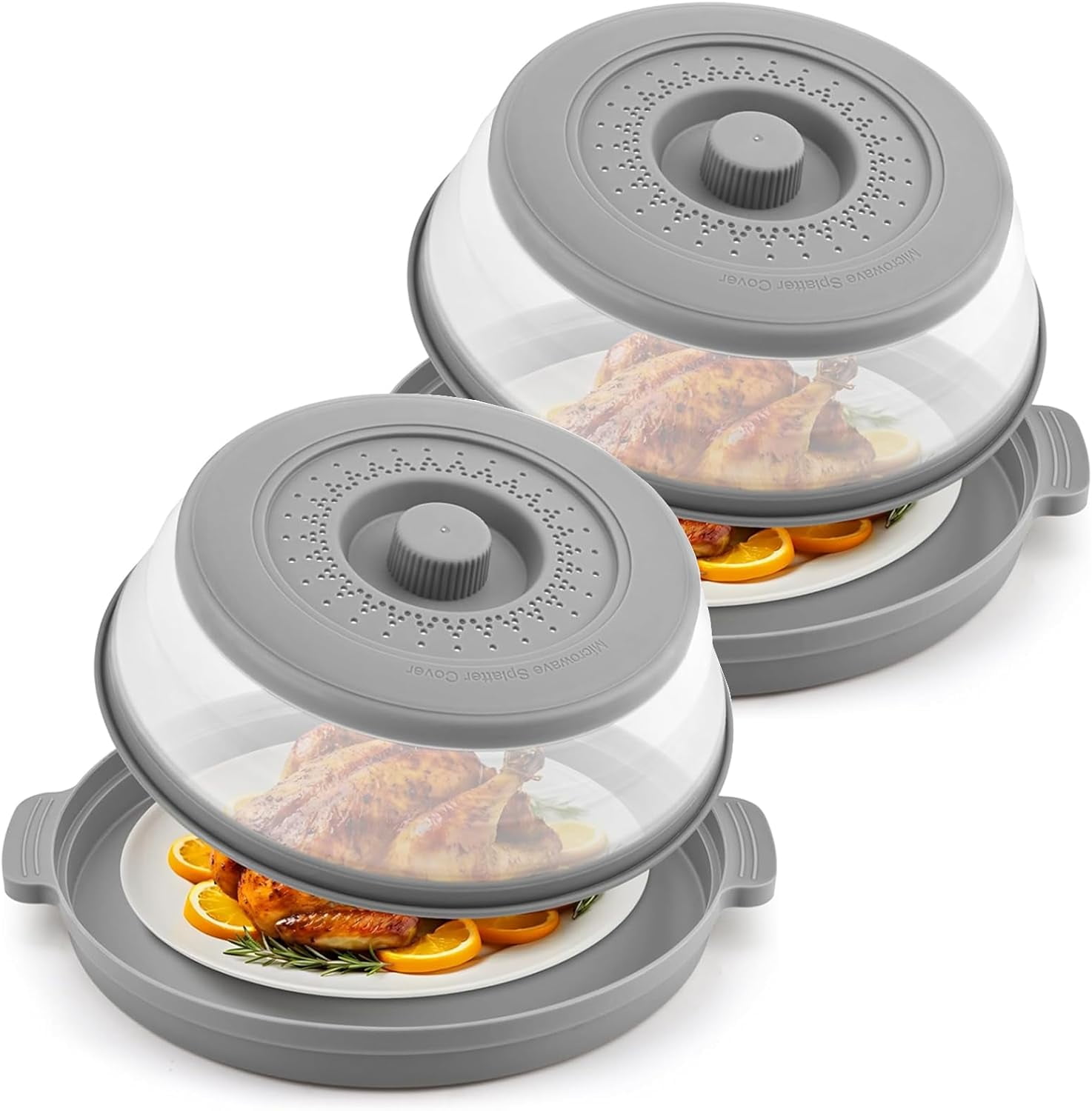 2 Pack Microwave Splatter Cover for Food with Anti-scald Base Plate ...