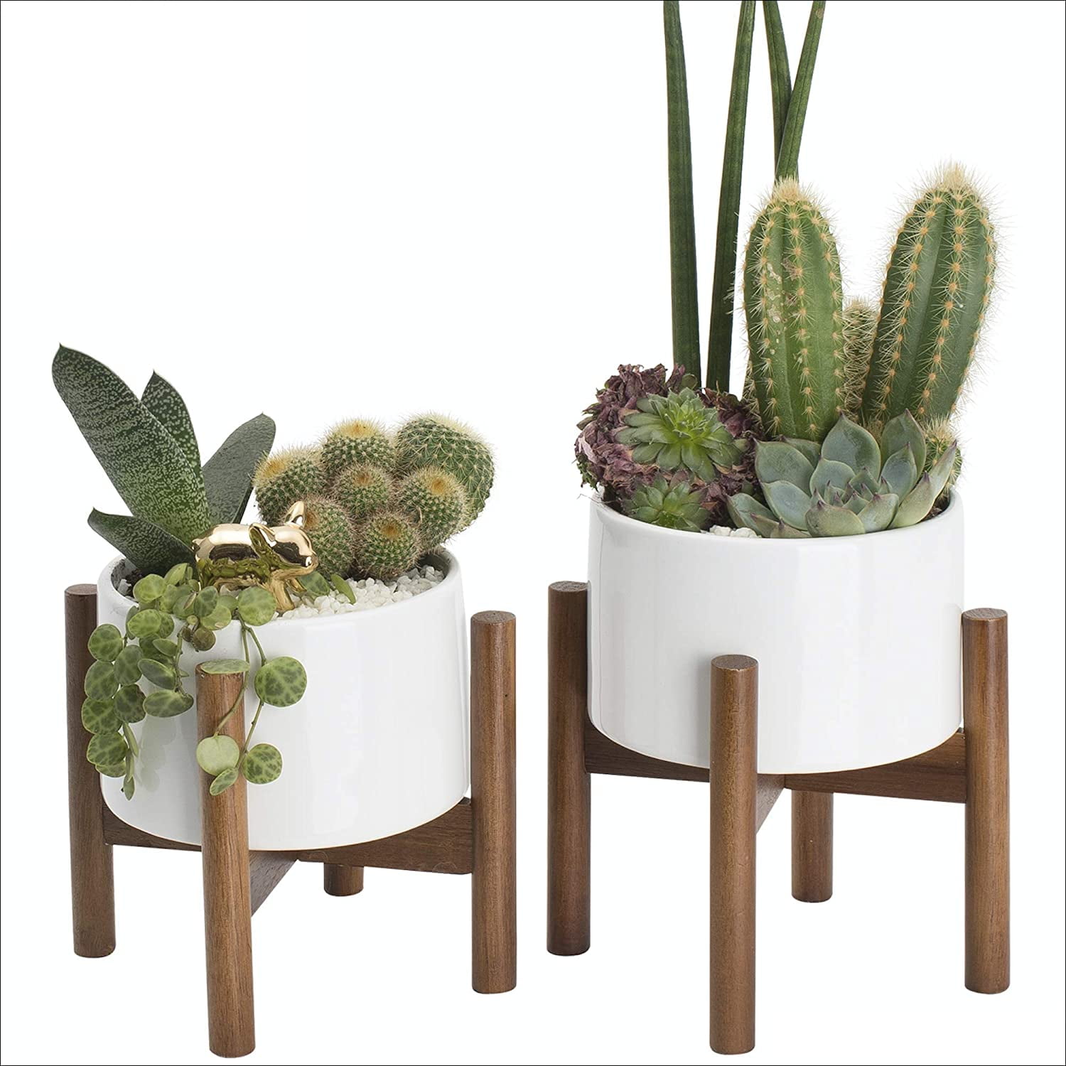 2 Pack Mid Century Modern Succulent Planter Tabletop, 5 Inch Pot with ...
