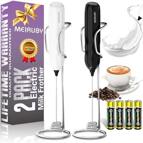 2-Pack Milk Frother Handheld with Stand, Valentines Day Gifts for Him ...