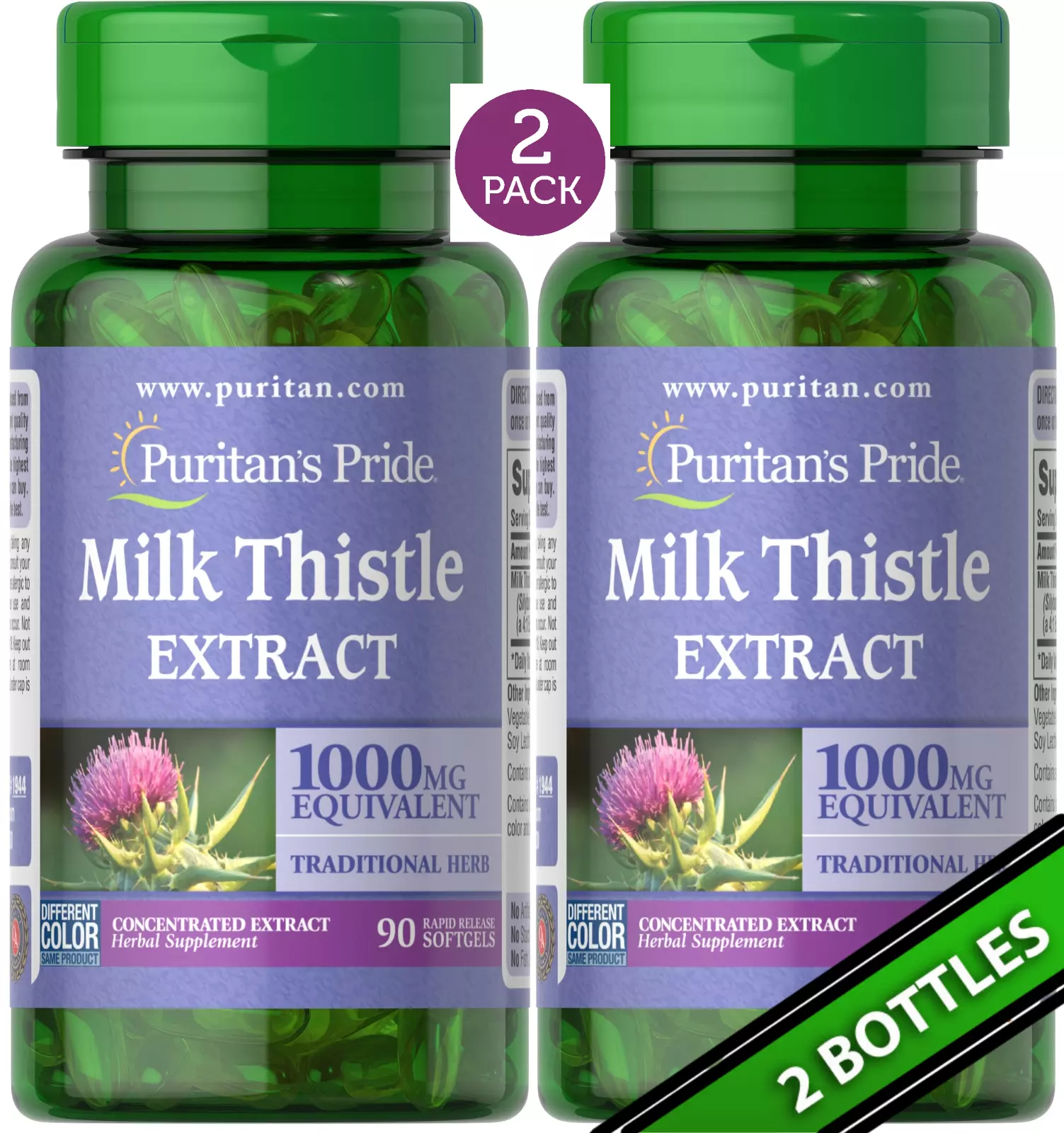 2_Pack_Milk_Thistle_4:1_Herbal_Extract_1000Mg_Silymarin_Concentrated_Herbal_Extract_180_Sgls ...