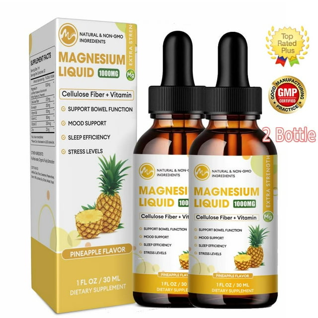 (2 Pack)Minch 1000mg Magnesium Liquid Drops Supplement,with Fiber,Bromelain,Vitamin B,C,D ...