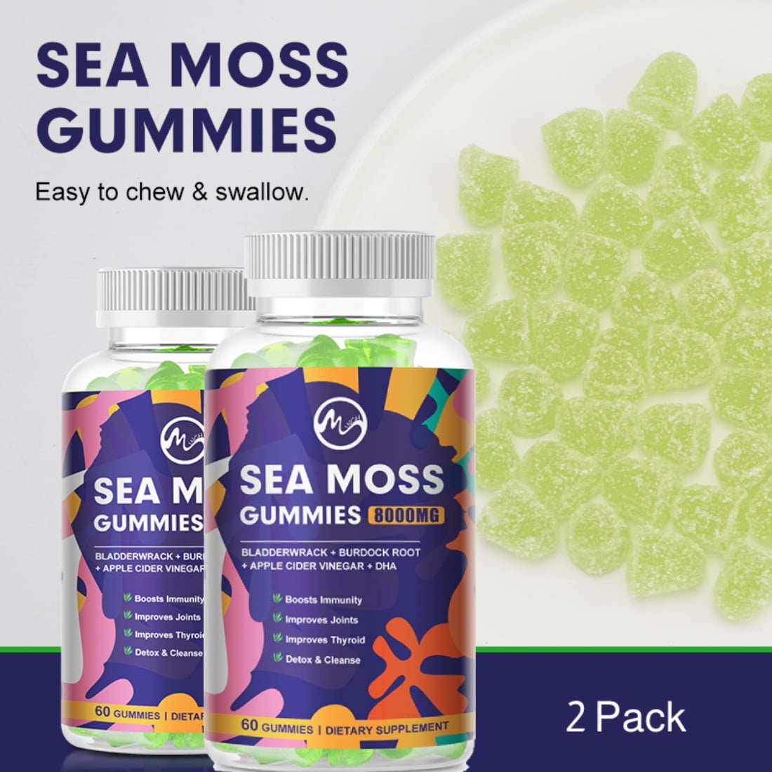 Minch 8000mg Irish Sea Moss Gummies, Support Immune & Thyroid, 60ct ...