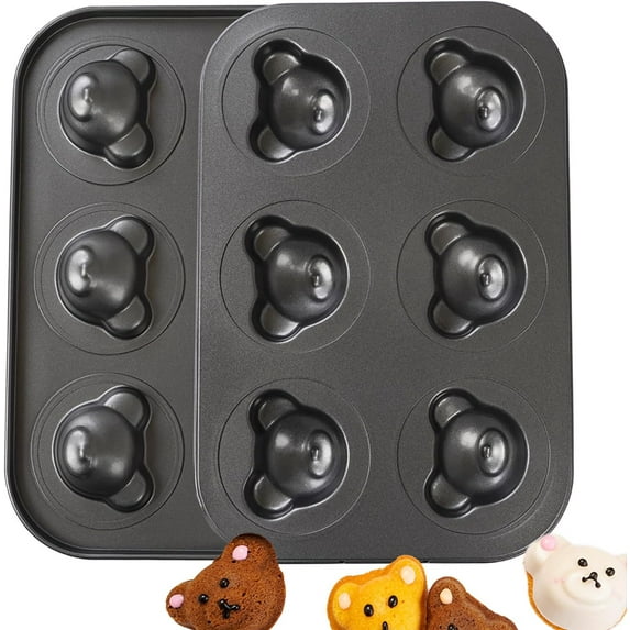 2 Pack Mini Bear Shaped Muffin Pans, 6 Cavity Non-Stick Madeleine Mold ...