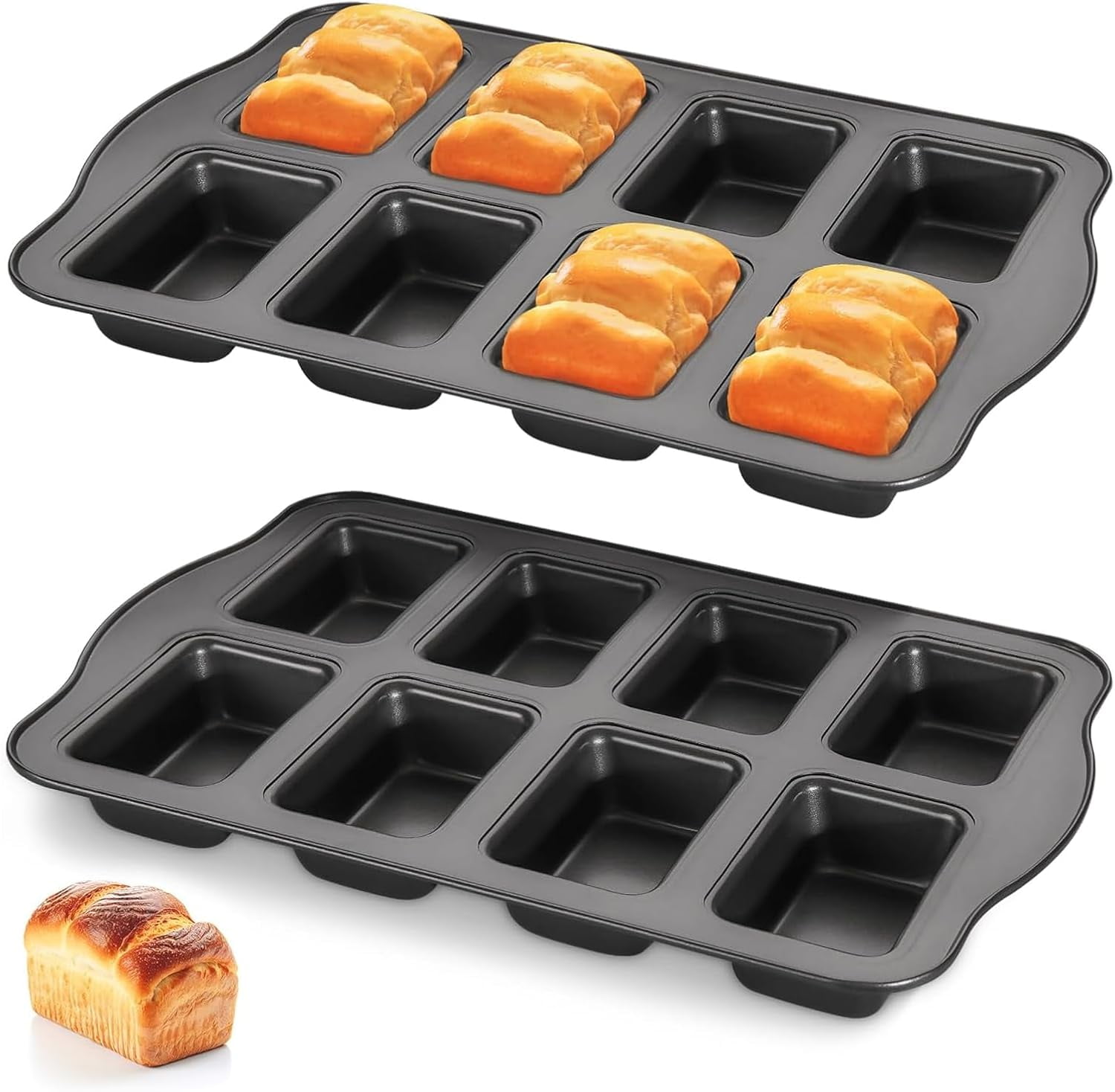 2 Pack Mini Loaf Pans 8-Cavity, Nonstick Small Cornbread Pan, Tiny ...
