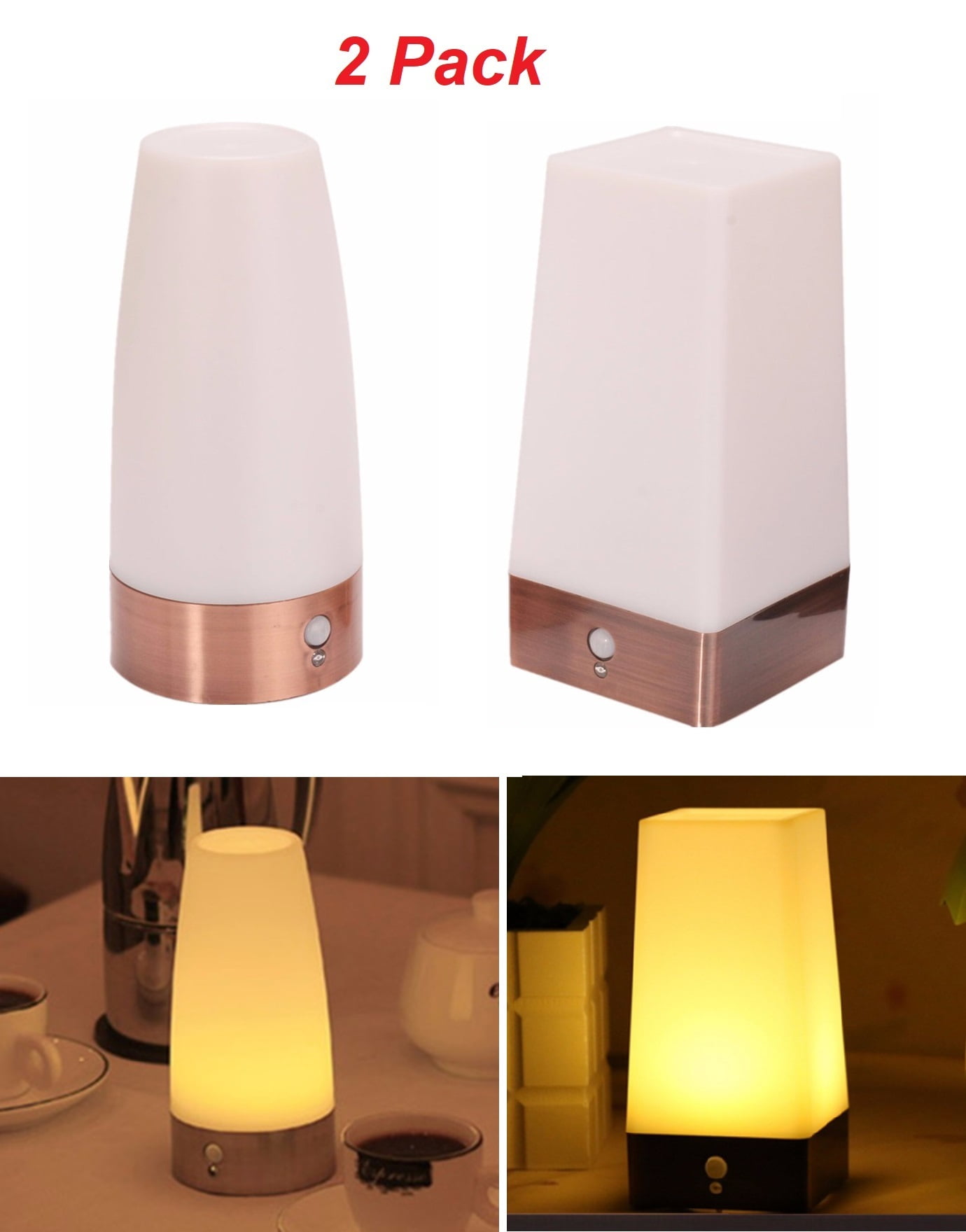HHENGYISOUL 2 Pack Motion Sensor Night Light Lamps, Warm White, Battery ...