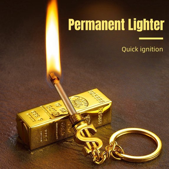 2-Pack Mini Portable Windproof Lighter - Creative Golden Bar Match ...