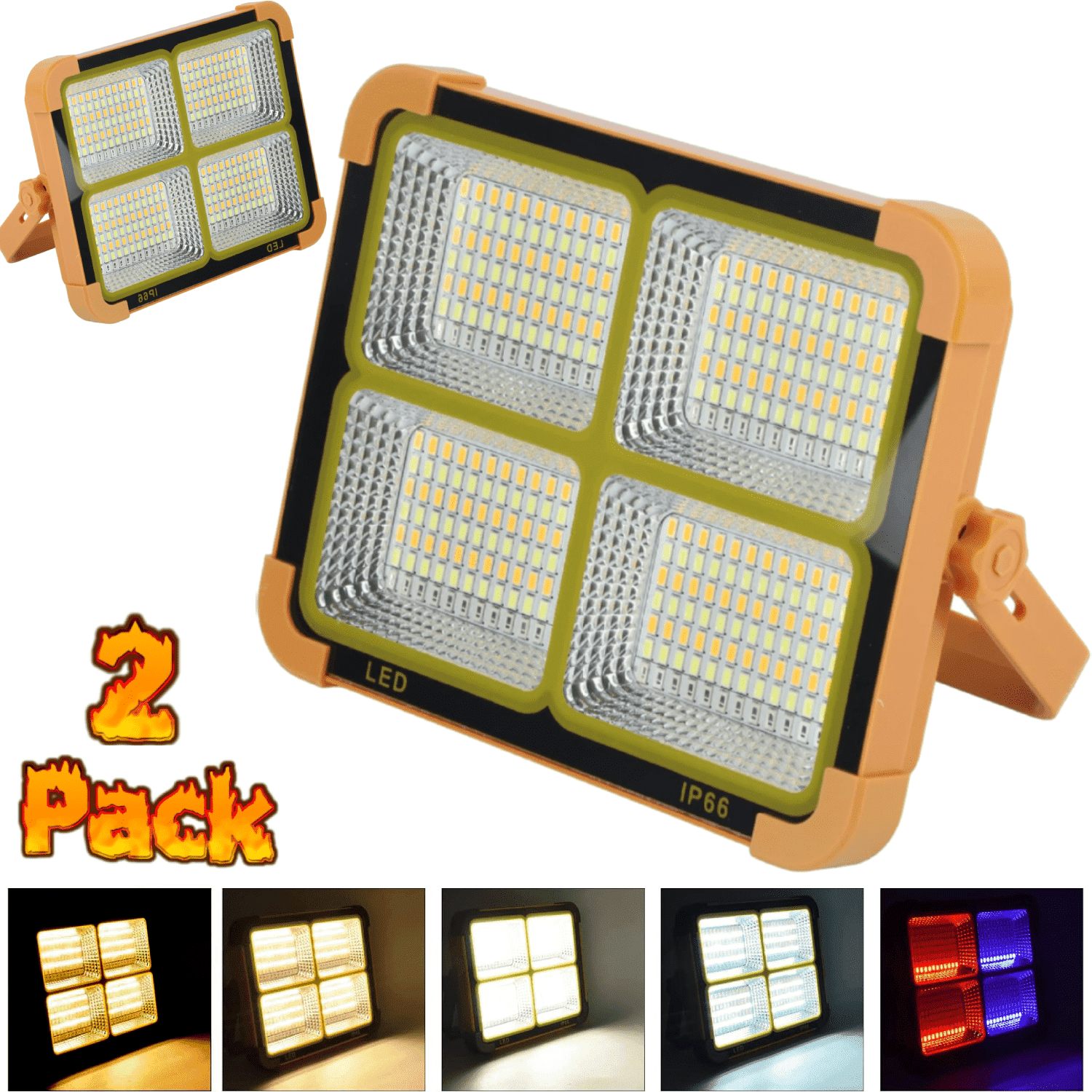 2 Pack Mini Solar Work Light,5 Modes Rechargeable Work Light,1000 W 80 ...