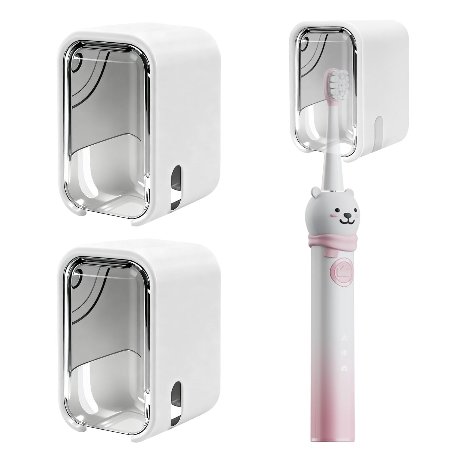 2 Pack Mini Toothbrush Holder Wall Mounted with Cover, Single Slot ...