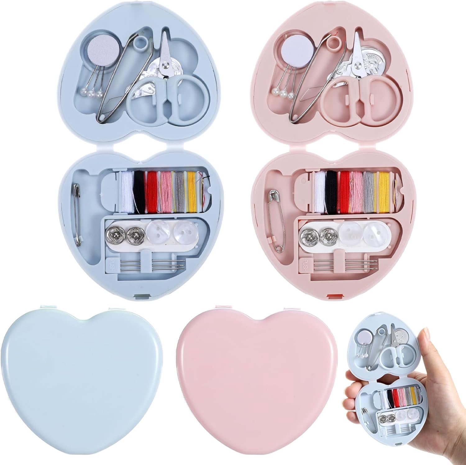 2 Pack Mini Travel Sewing Kit, Heart Shaped Portable Travel Sewing ...