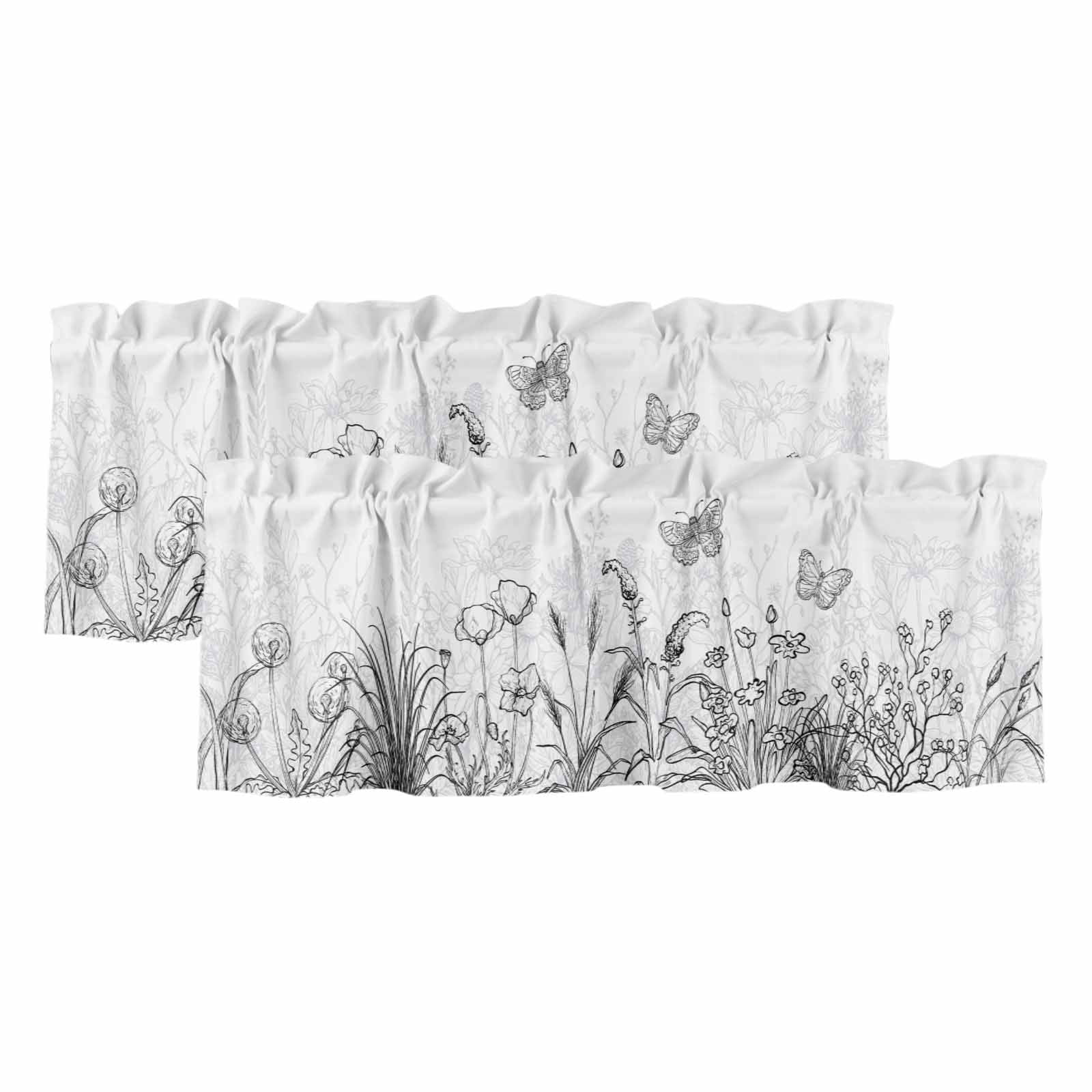 2 Pack Minimalism Flower Valance for Window Line Drawing Simple Plants ...