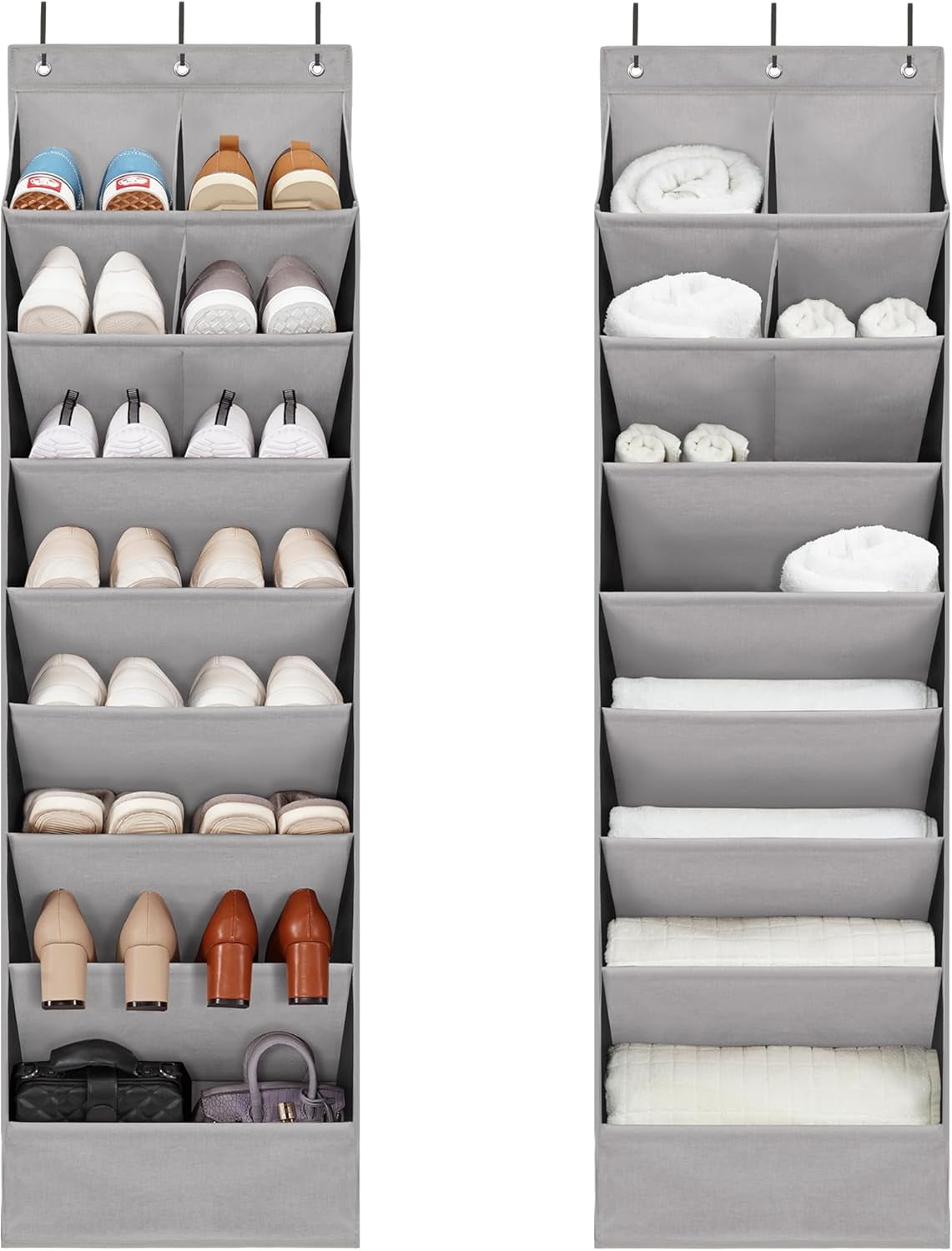 2 Pack Minimalist Grey Over the Door Shoe Organizer with 10 Pockets ...