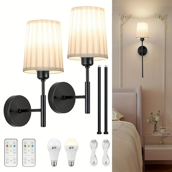 2-Pack Minimalist Modern Wall Sconces: Battery Operated Rechargeable ...