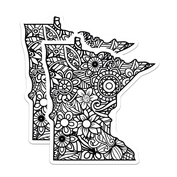 (2 Pack) Minnesota Flower Stickers - MN State Outline - Floral Design ...