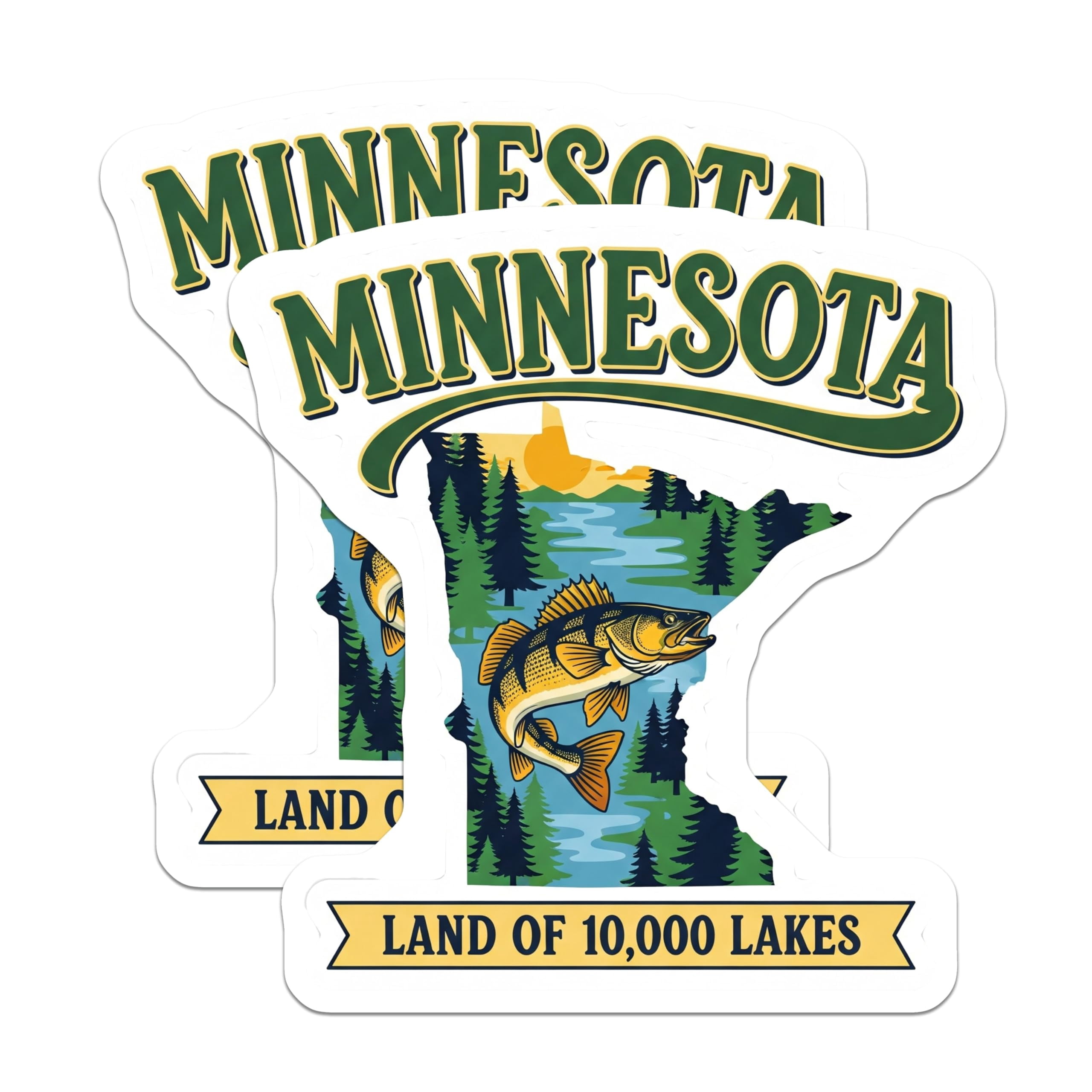 (2 Pack) Minnesota Stickers - Land of 10000 Lakes - Walleye Fishing ...