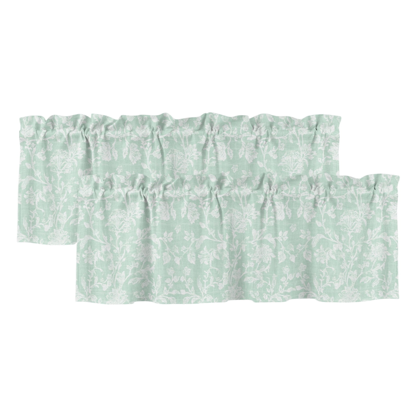 2 Pack Mint Green Floral Valance for Window Pastoral White Petal Leaf ...