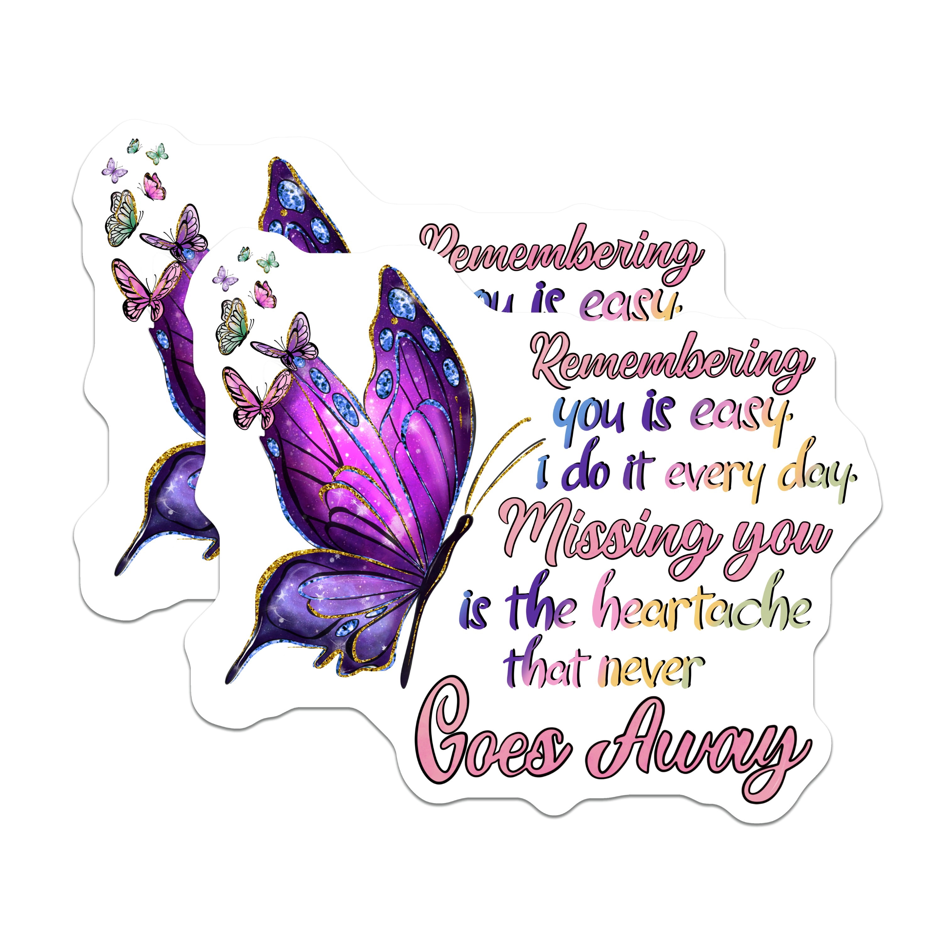 (2 Pack) Missing You Remembrance Stickers - Butterfly Memorial Quote ...