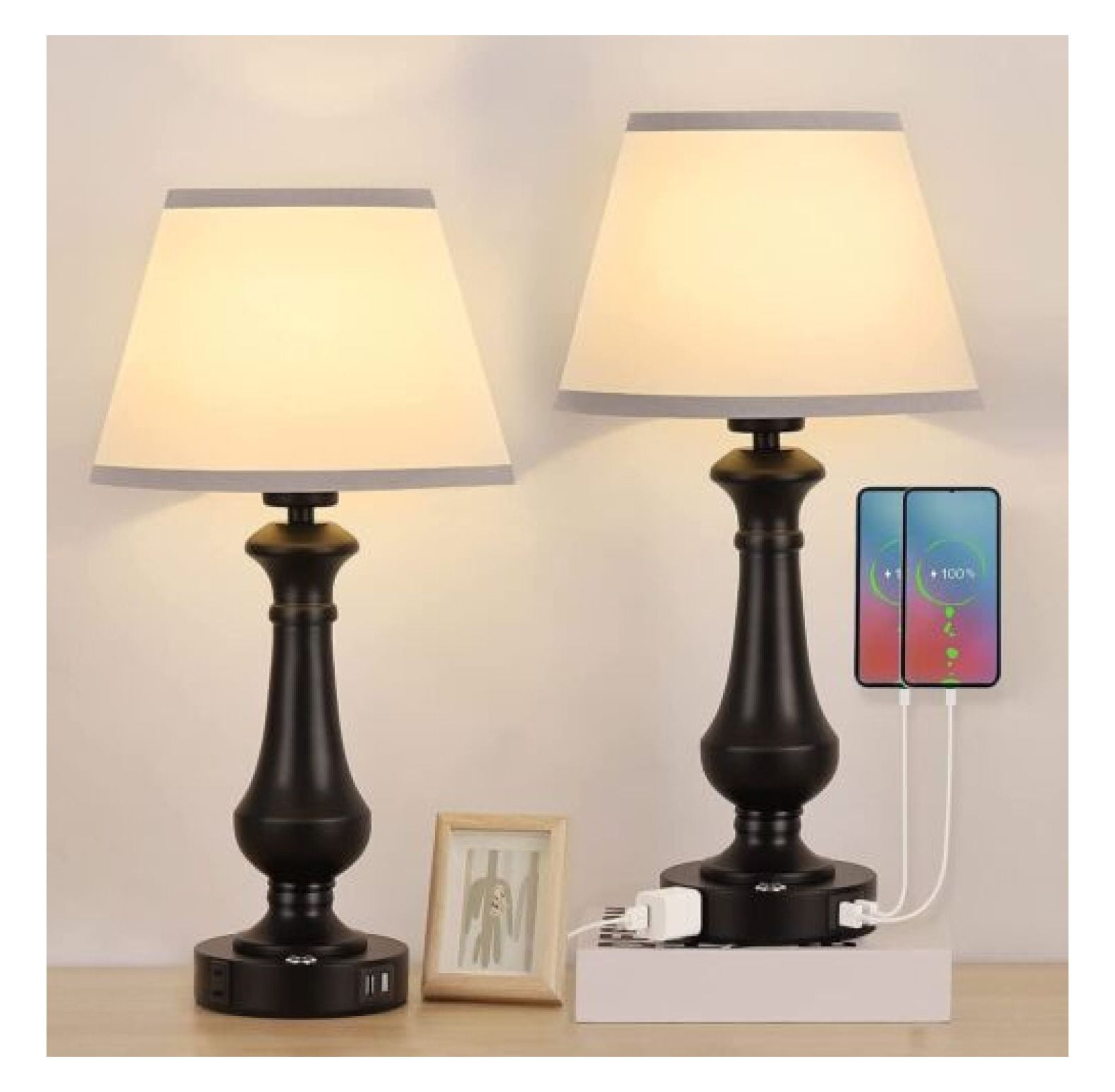 2 Pack Modern Bedroom Table Lamps Touch Control Bedside Lamp with USB ...