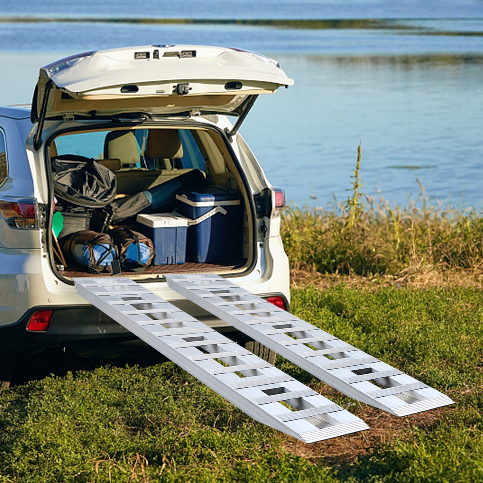 2-Pack Modern Rectangular Truck Car Auto Trailer Ramps Aluminum Trailer ...