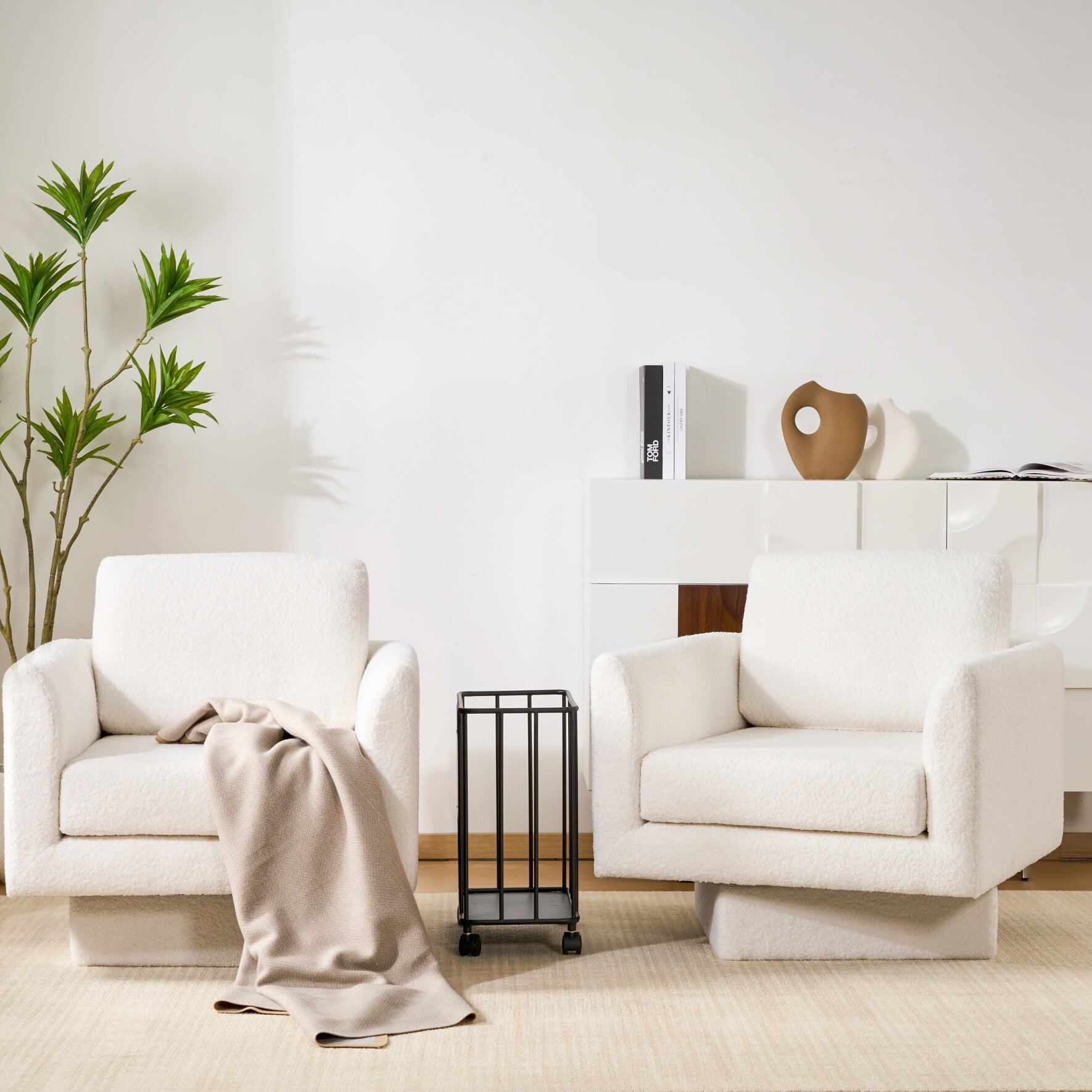 2 Pack Modern Swivel Accent Chairs with 360° Rotating Mechanism, Boucle ...