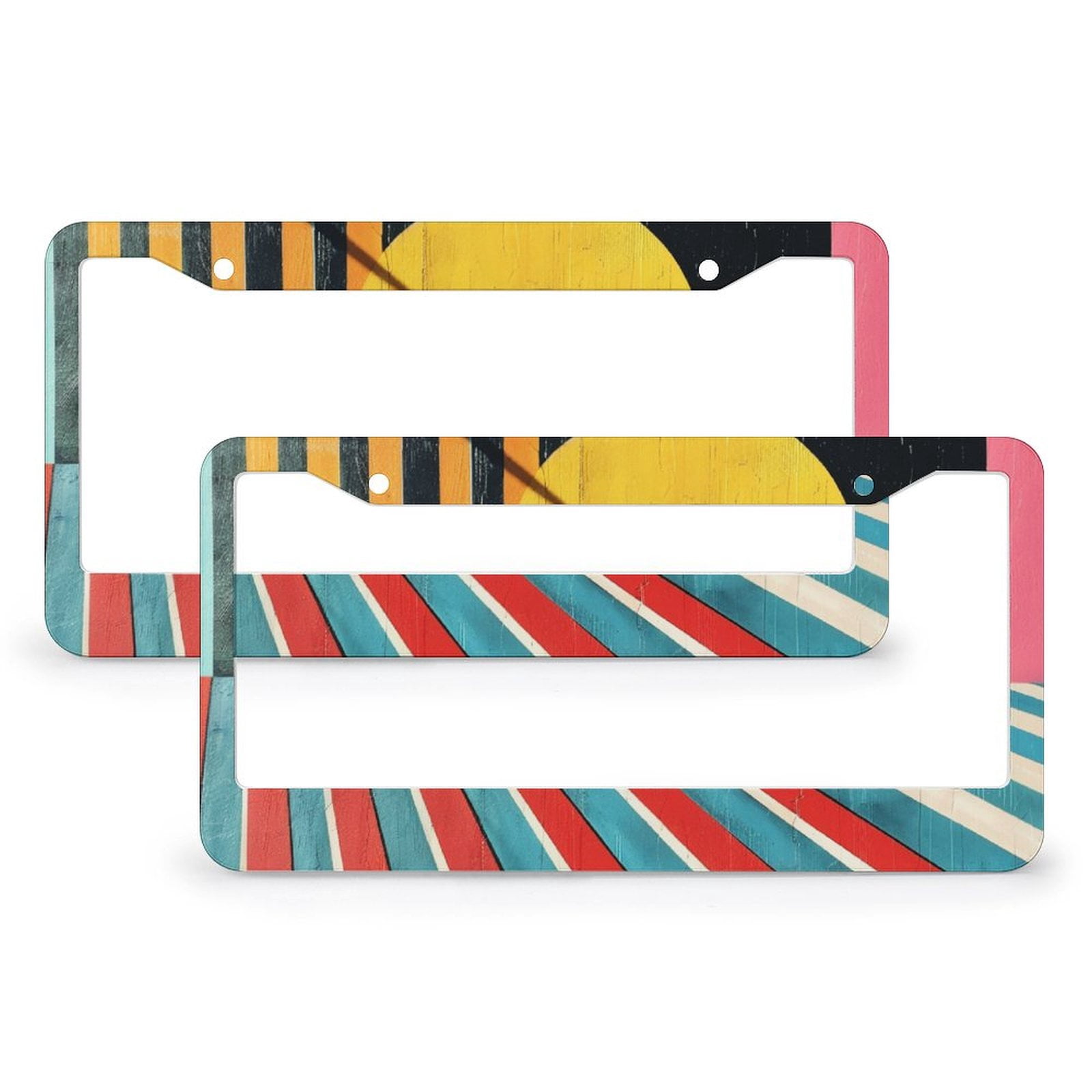 2 Pack Modern Trendy Stripes Print License Plate Cover Bohemian Style ...