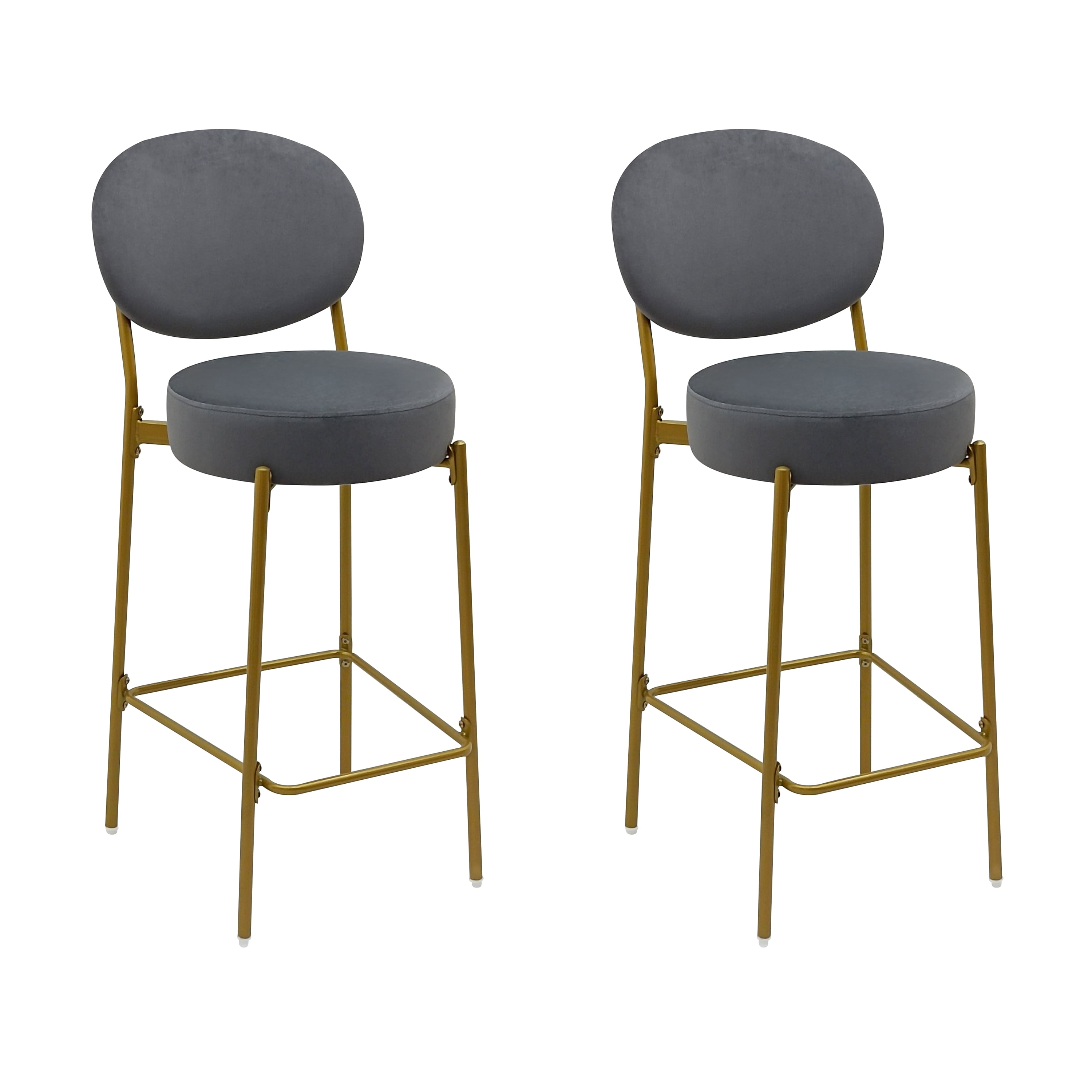2-Pack Modern Velvet Bar Stools with Gold Metal Legs Accent Round ...