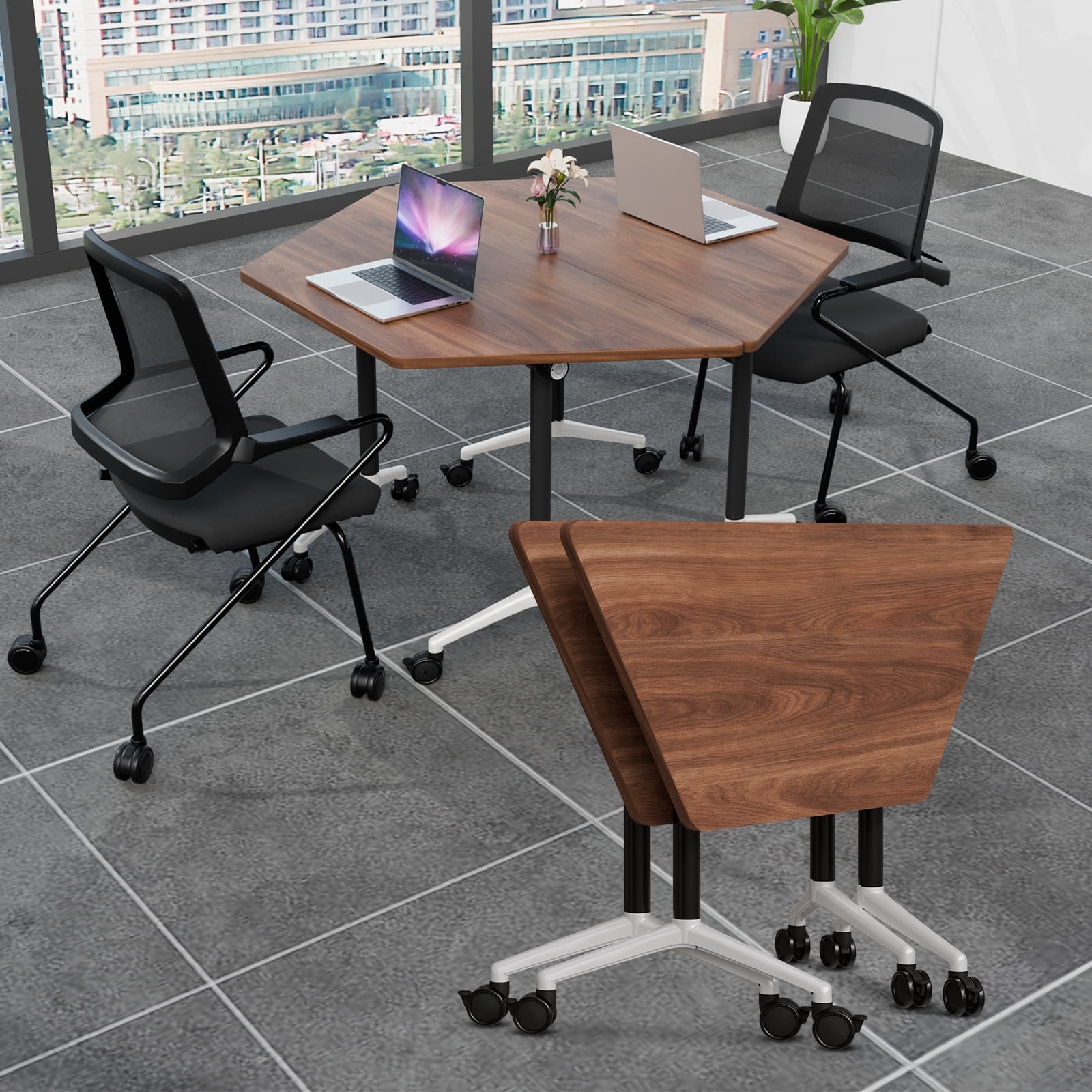 2 Pack Modular Conference Table, 47.2 Inch Walnut Folding Training Room ...