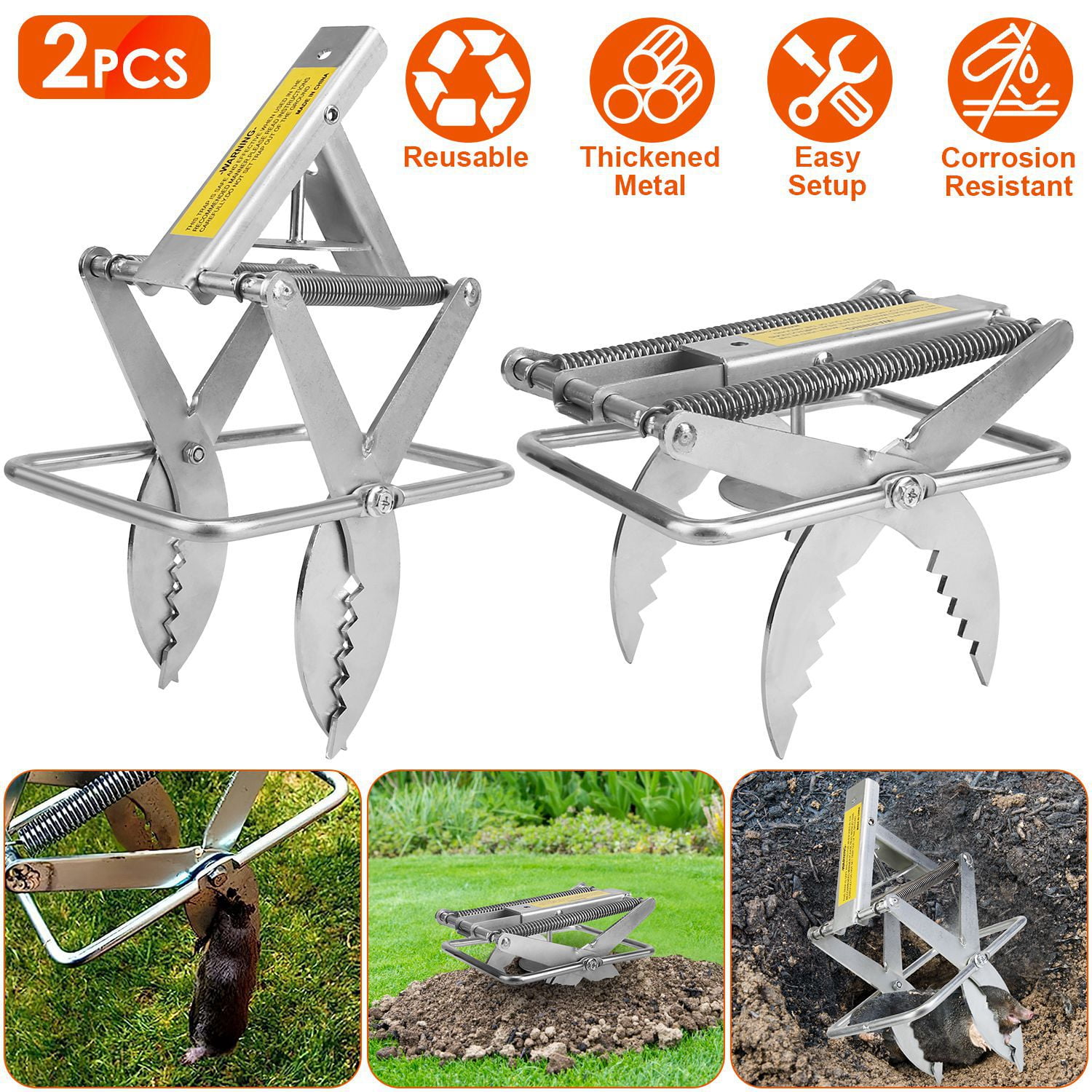 2 Pack Mole Traps Thickened Metal Mole Scissor Trap Reusable Mole Trap ...
