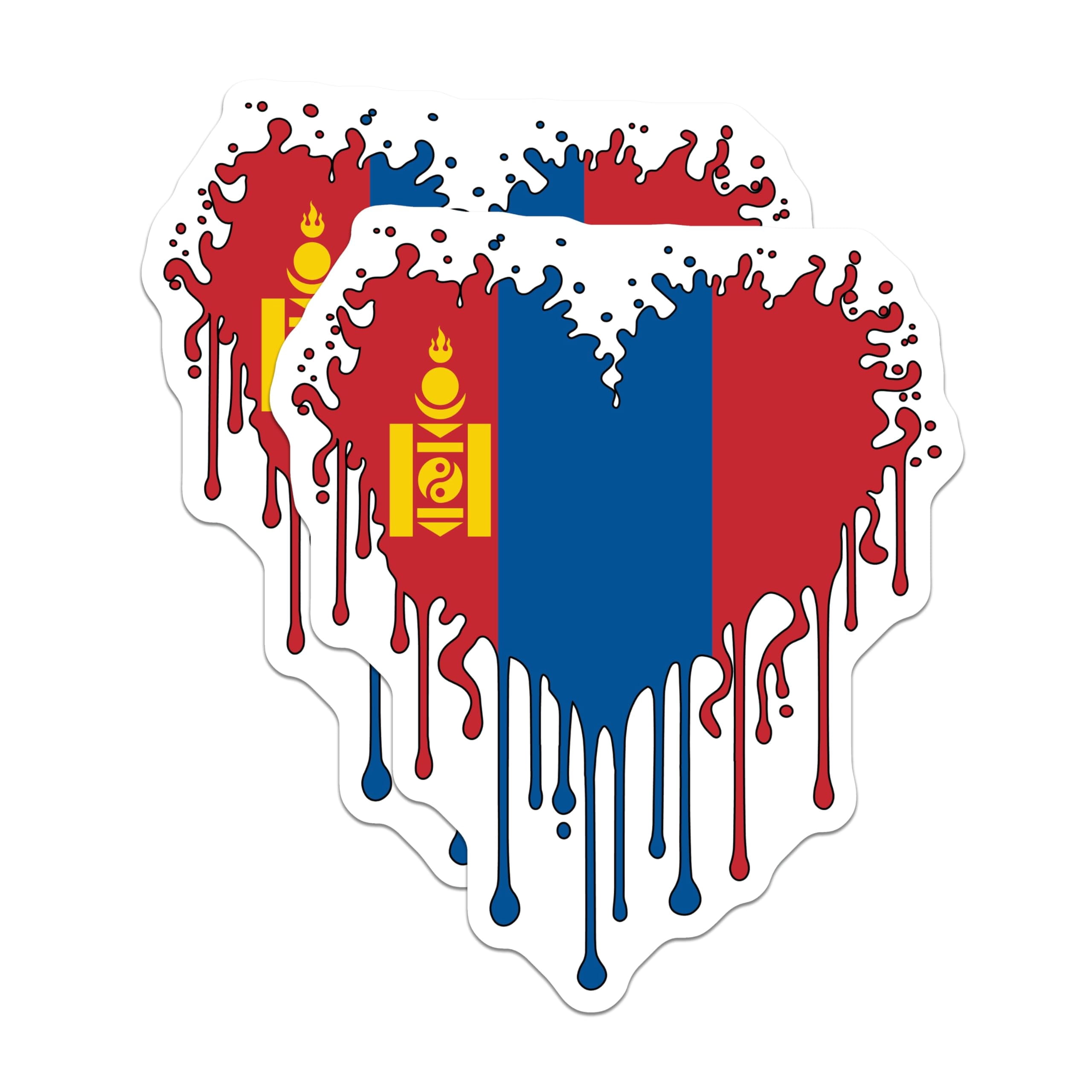 (2 Pack) Mongolia Flag Stickers - Drip Heart Mongolia - Mongolian Pride ...