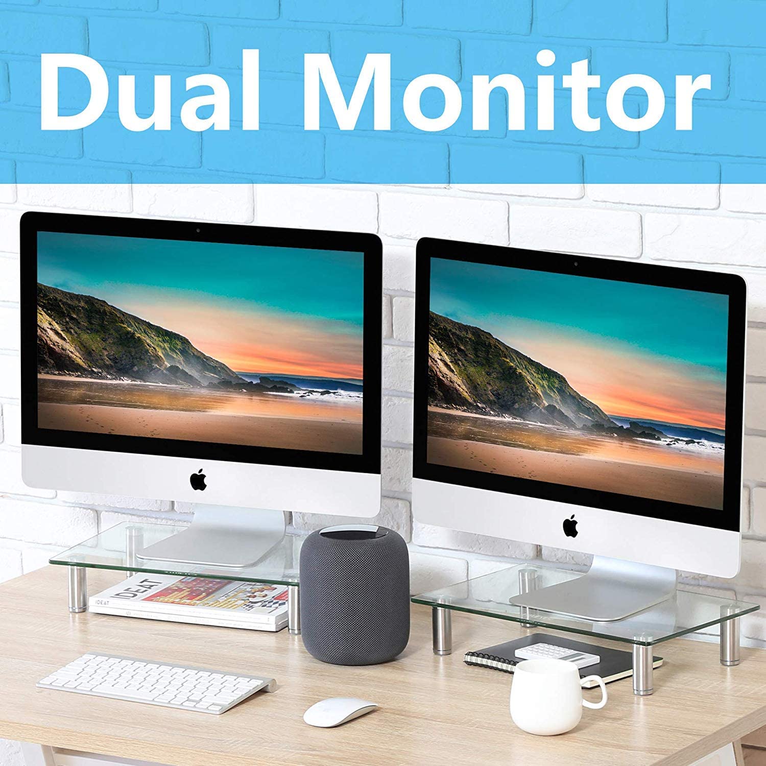 2 Pack Monitor Stand –Adjustable Glass Computer Monitor Riser, Clear ...