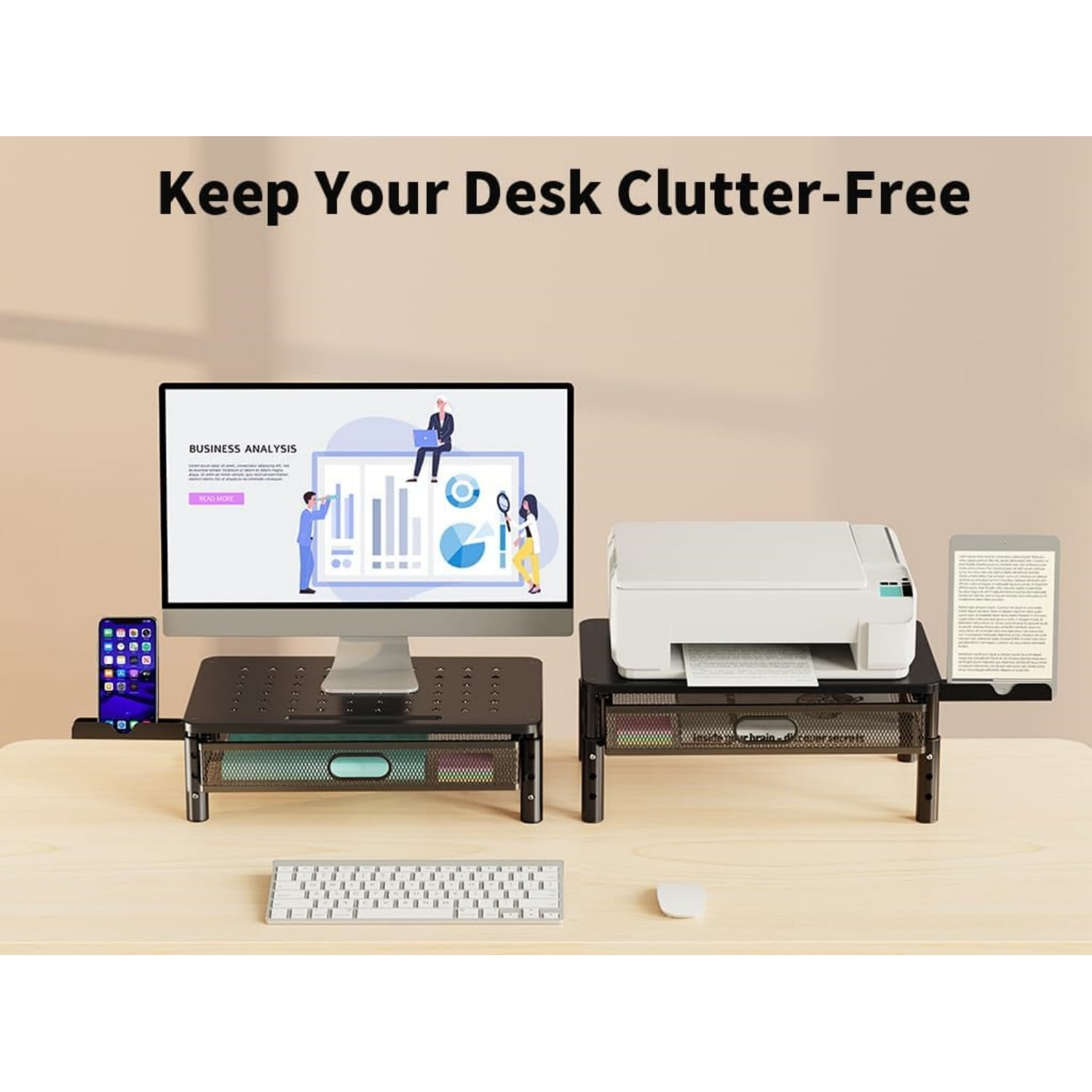 2 Pack Monitor Stand Riser with Metal Drawer, 3 Height Adjustable ...