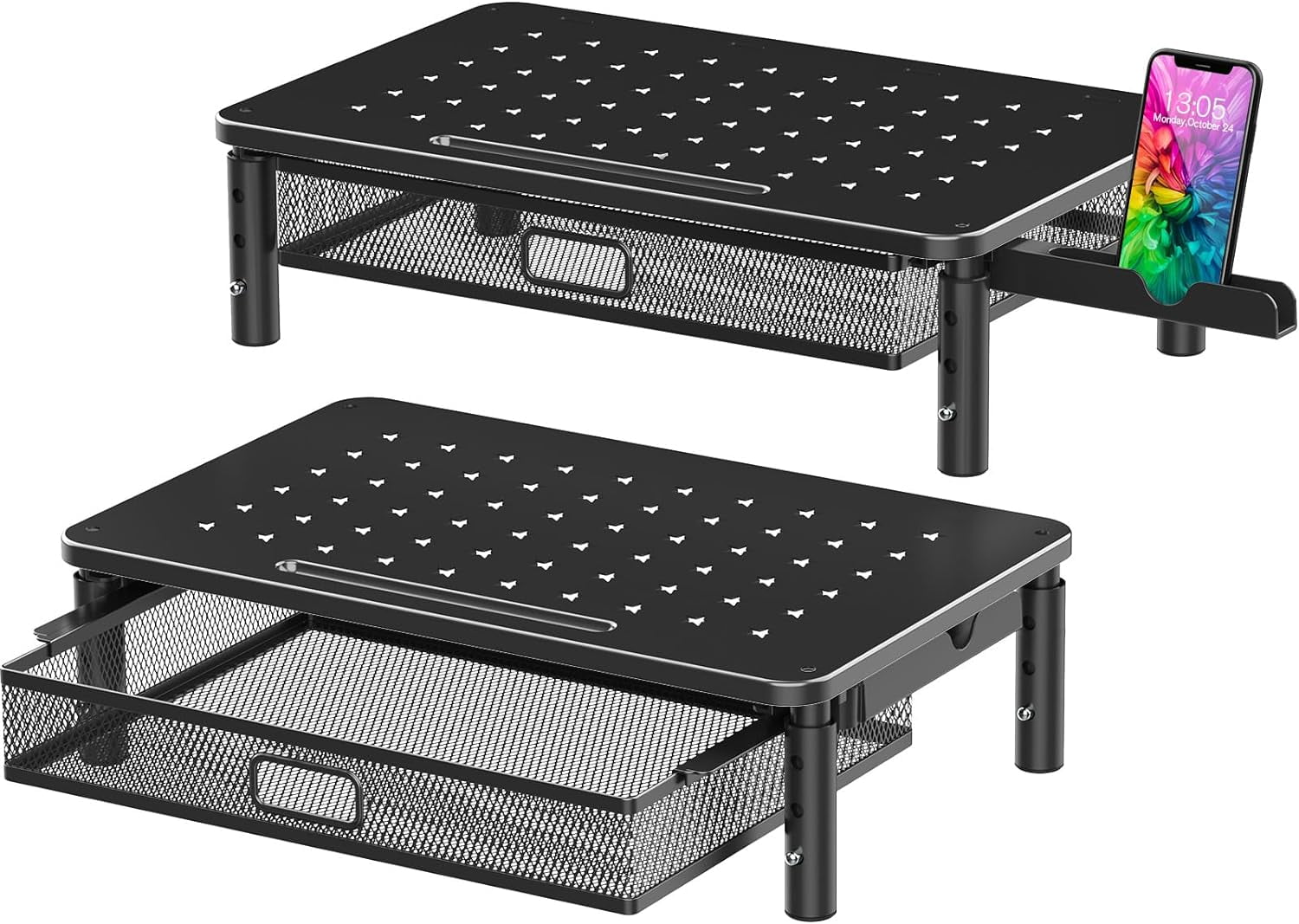 2 Pack Monitor Stand Riser with Metal Drawer, 3 Height Adjustable ...
