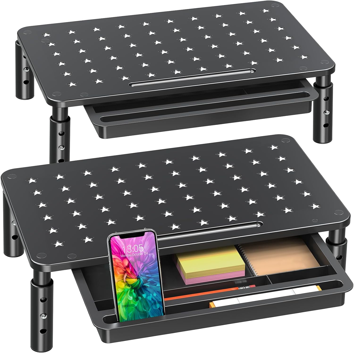 2 Pack Monitor Stand Riser with Drawer - 3 Height Adjustable Metal ...