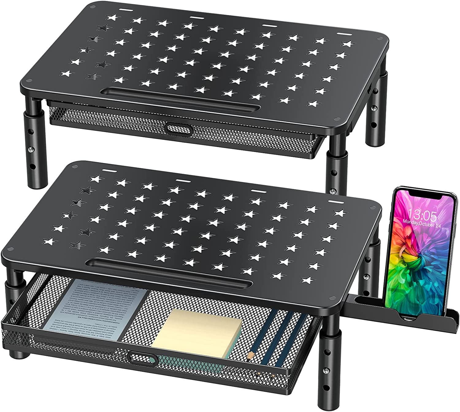 2 Pack Monitor Stand Riser with Metal Drawer, 3 Height Adjustable ...