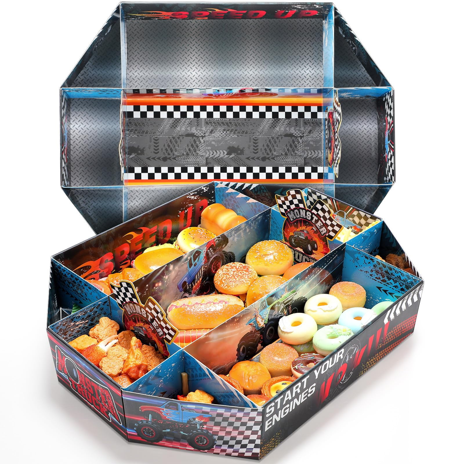 2 Pack Monster Truck Food Trays 9 Separate Compartments Truck Theme ...