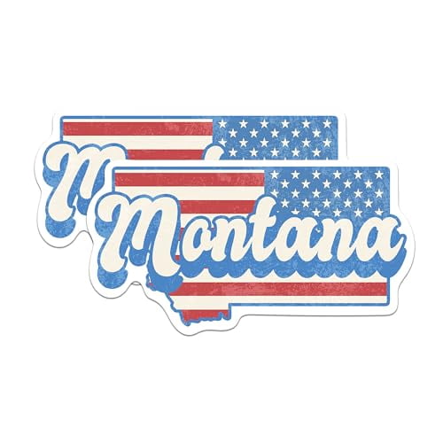(2 Pack) Montana State Outline Stickers - MT State Shape with USA Flag ...