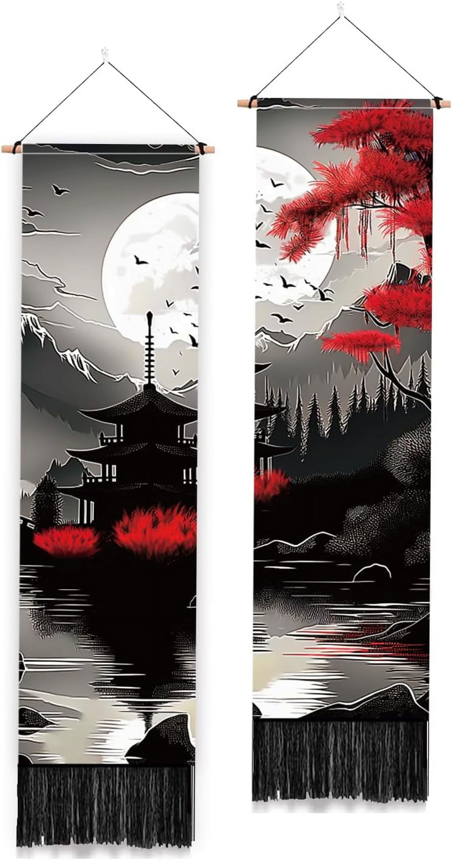 2 Pack Moon Mountain Tapestry Forest Long Narrow Tapestry Silhouette ...
