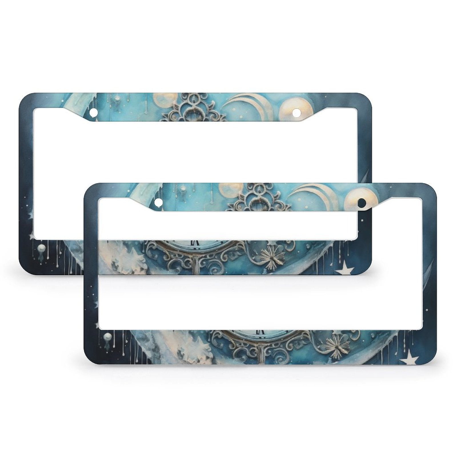 2 Pack Moon Shaped Clock With Stars License Plate Frames Moon Star ...