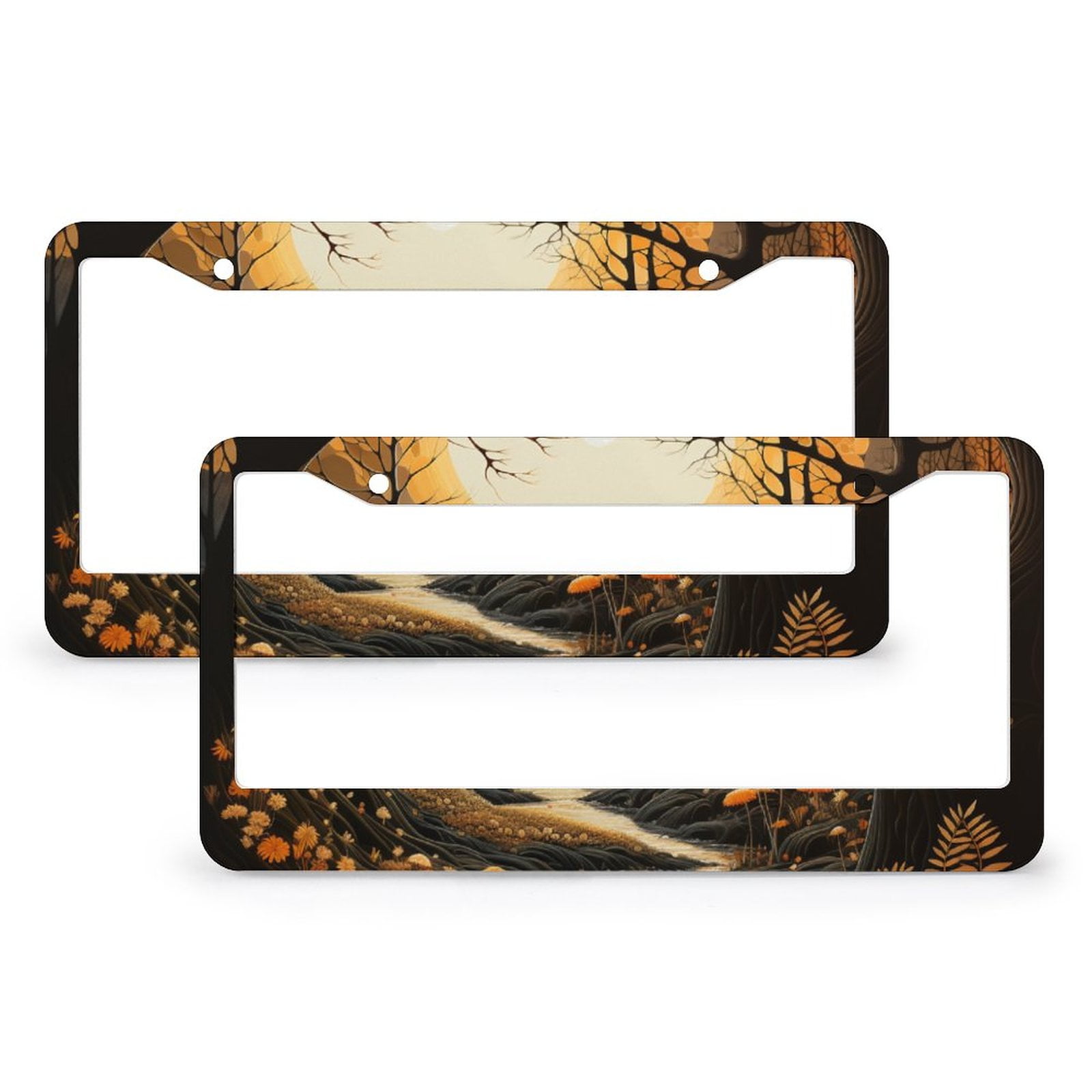 2 Pack Moon And A Tree in An Autumn Forest License Plate Frame ...
