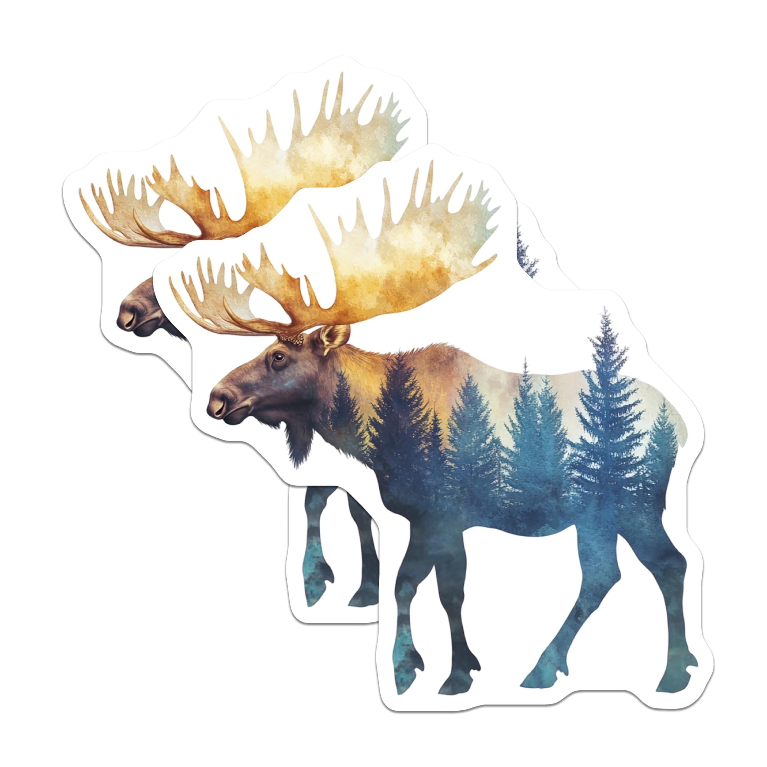 (2 Pack) Moose Stickers - Watercolor Moose - Animal Stickers - 5" On ...