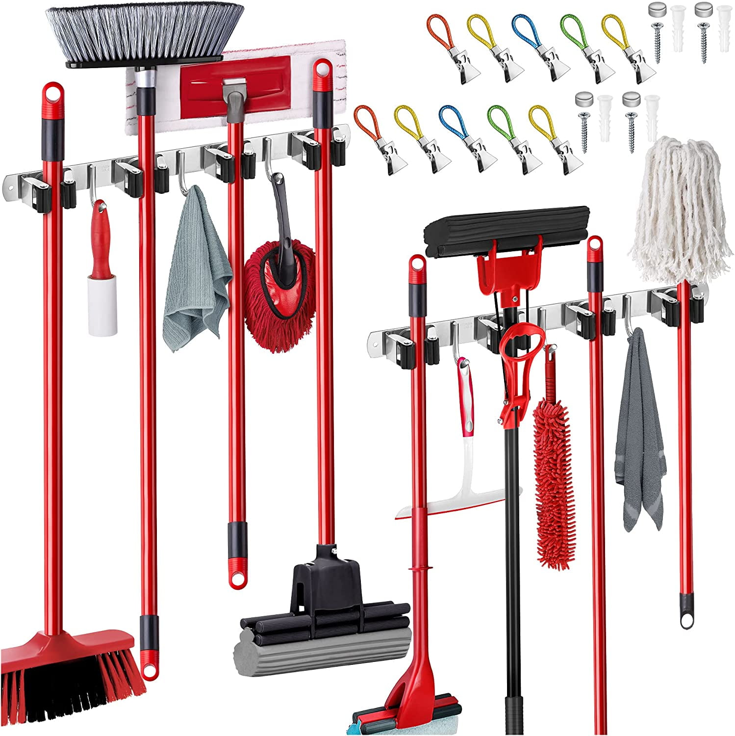 2 Pack Mop and Broom Holder Wall Mount – Self-Adhesive Stainless Steel ...