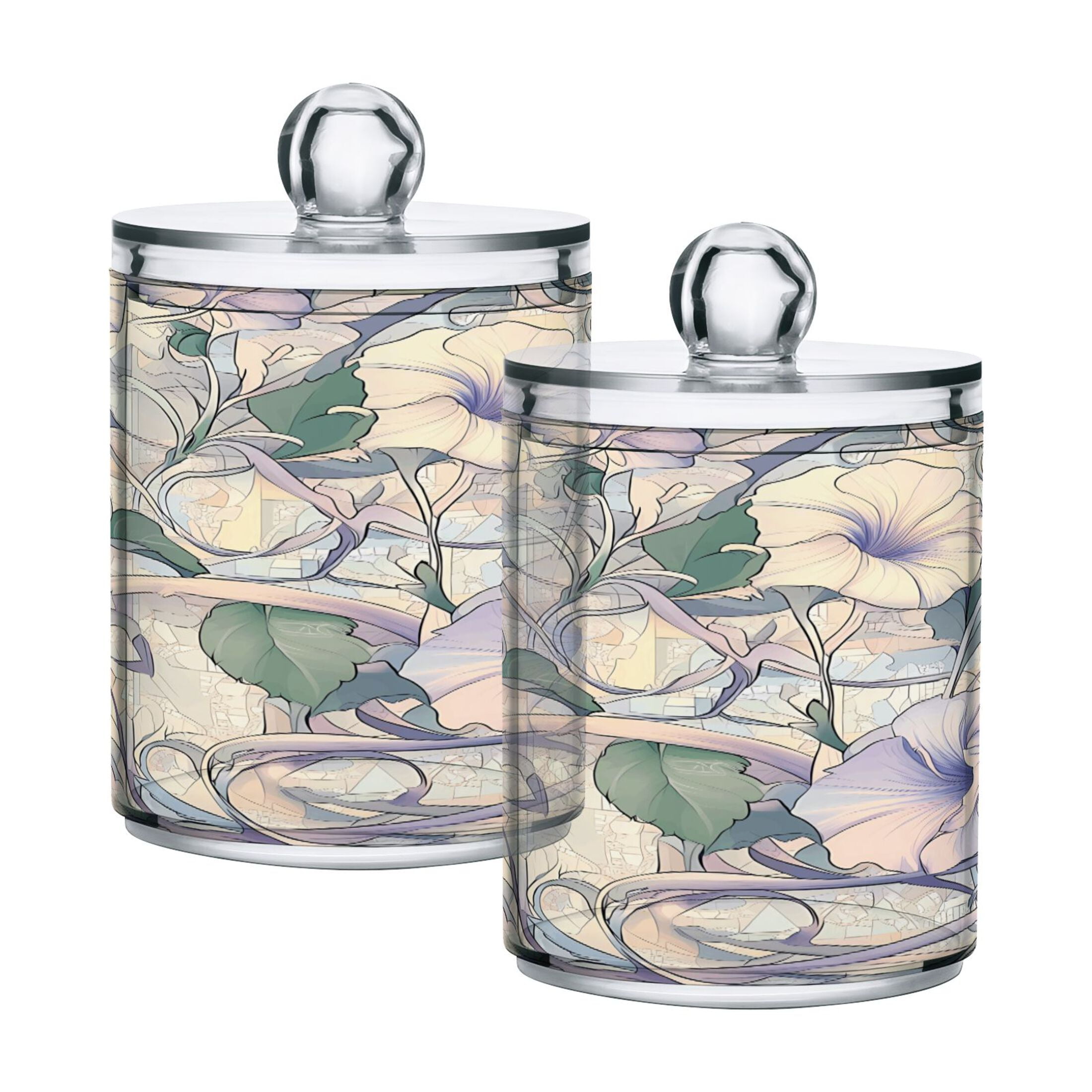 2 Pack Morning Glory Flowers and Vines Qtip Holder Dispenser Clear ...