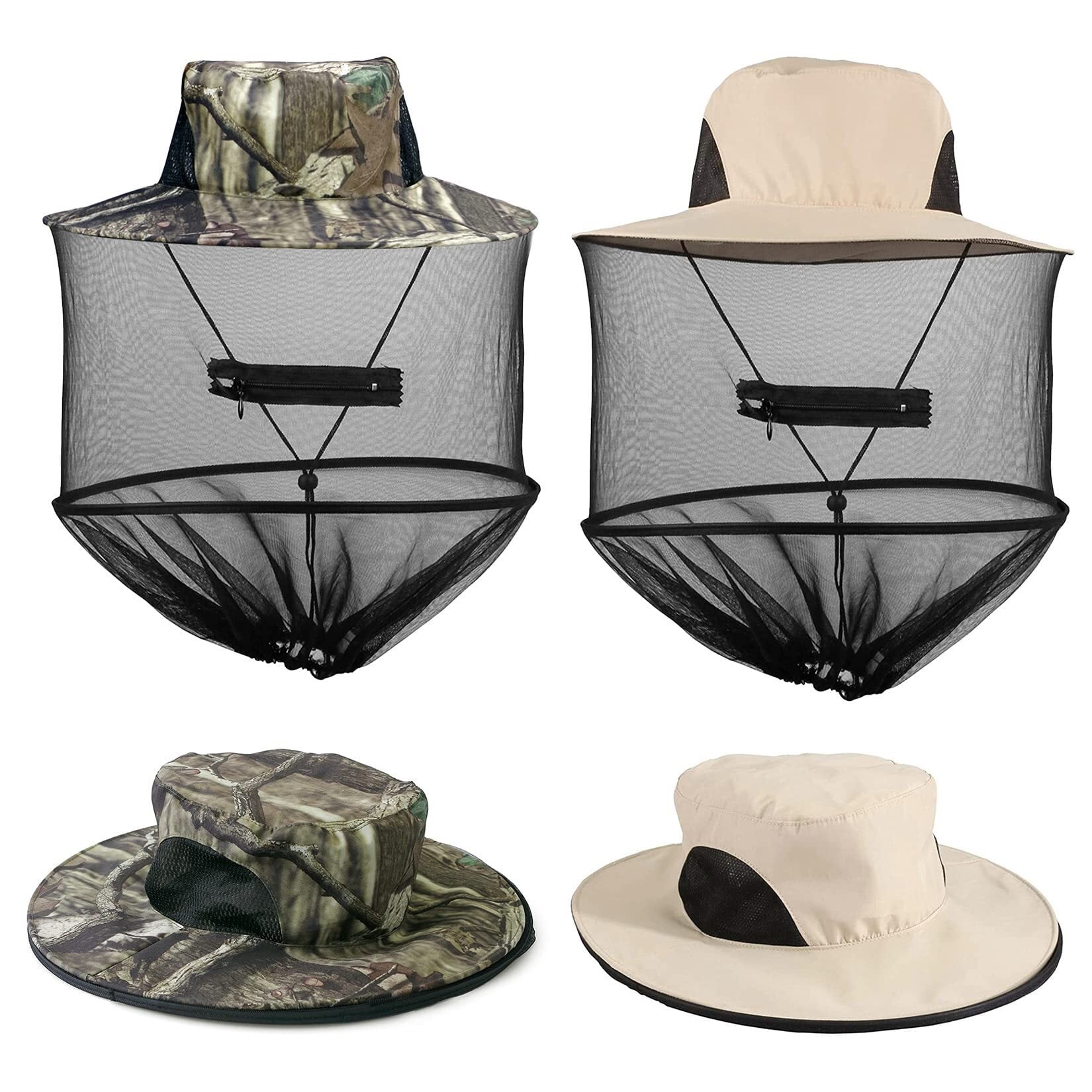 2 Pack Mosquito Head Net Hat, Sun Hat Bucket Hat with Hidden Net Mesh ...
