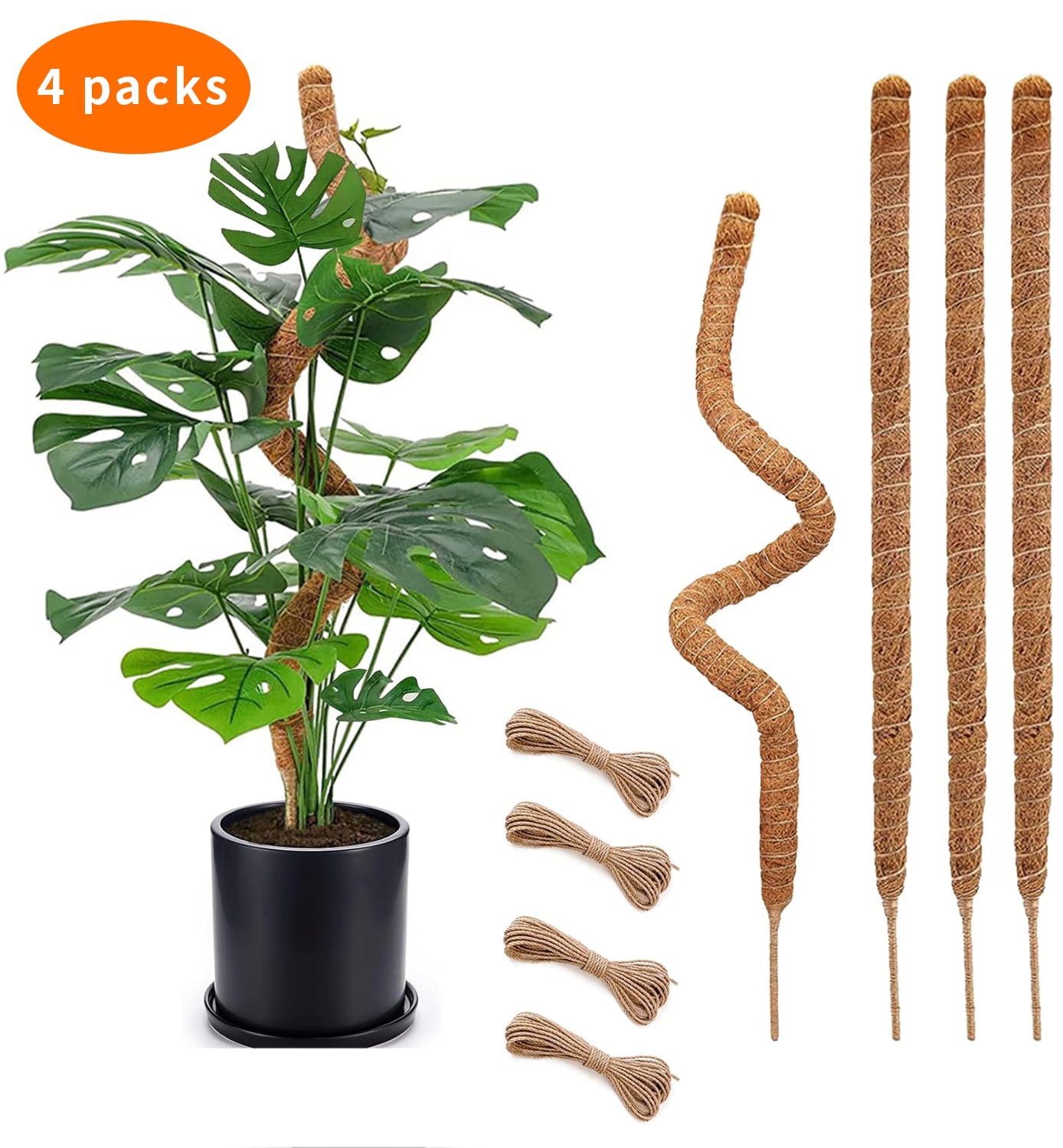 SUSWIM 4 Pack Moss Pole, 28 Inch Bendable Moss Pole for Plants Monstera ...