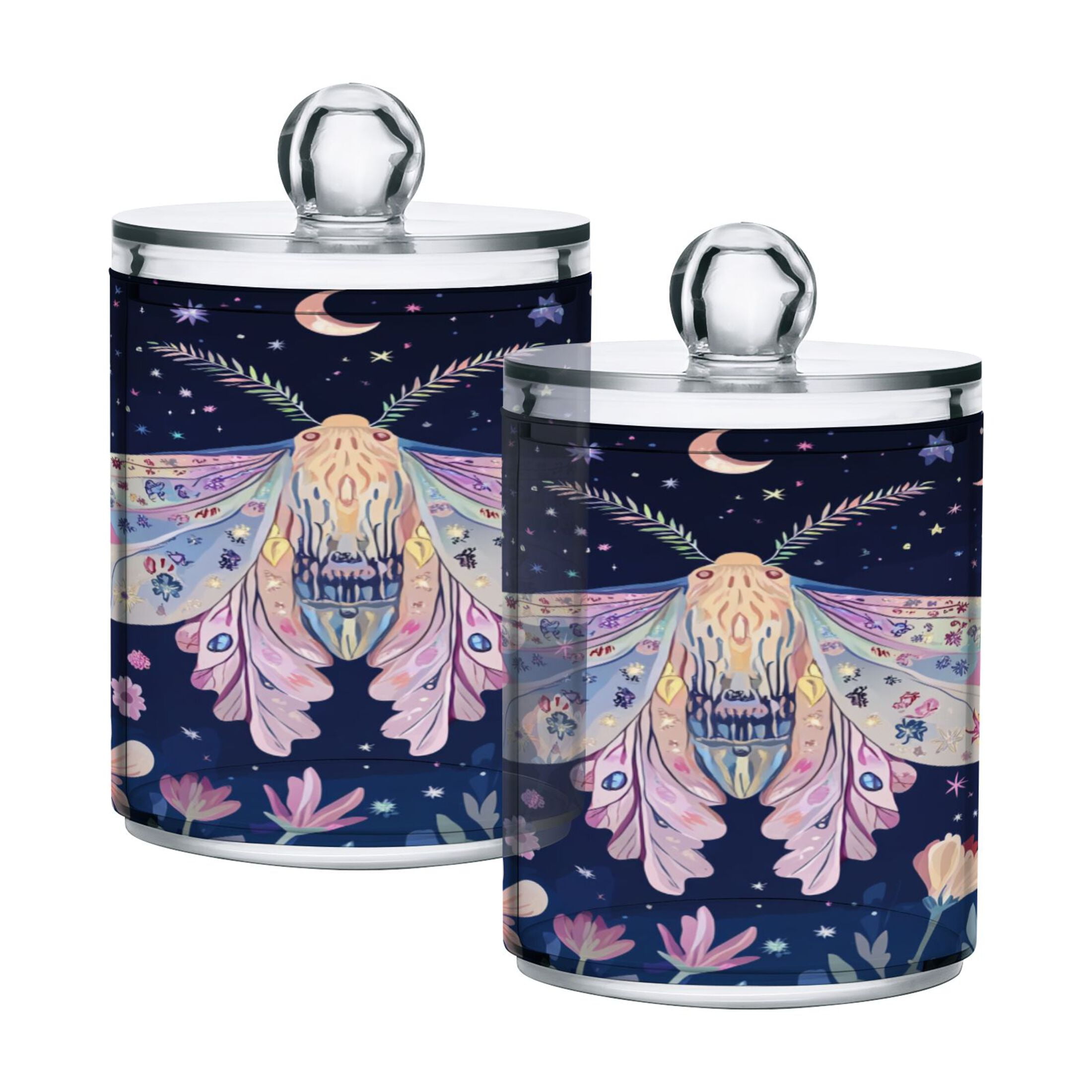 2 Pack Moth Moon Flower Qtip Holder Dispenser Clear Plastic Storage ...
