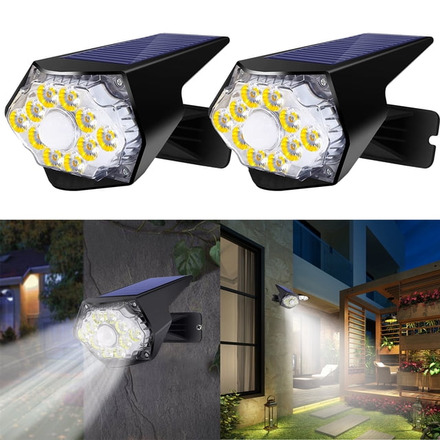 (2 Pack) Motion Sensor Spotlight Solor Powered Security Light 10 LEDs ...
