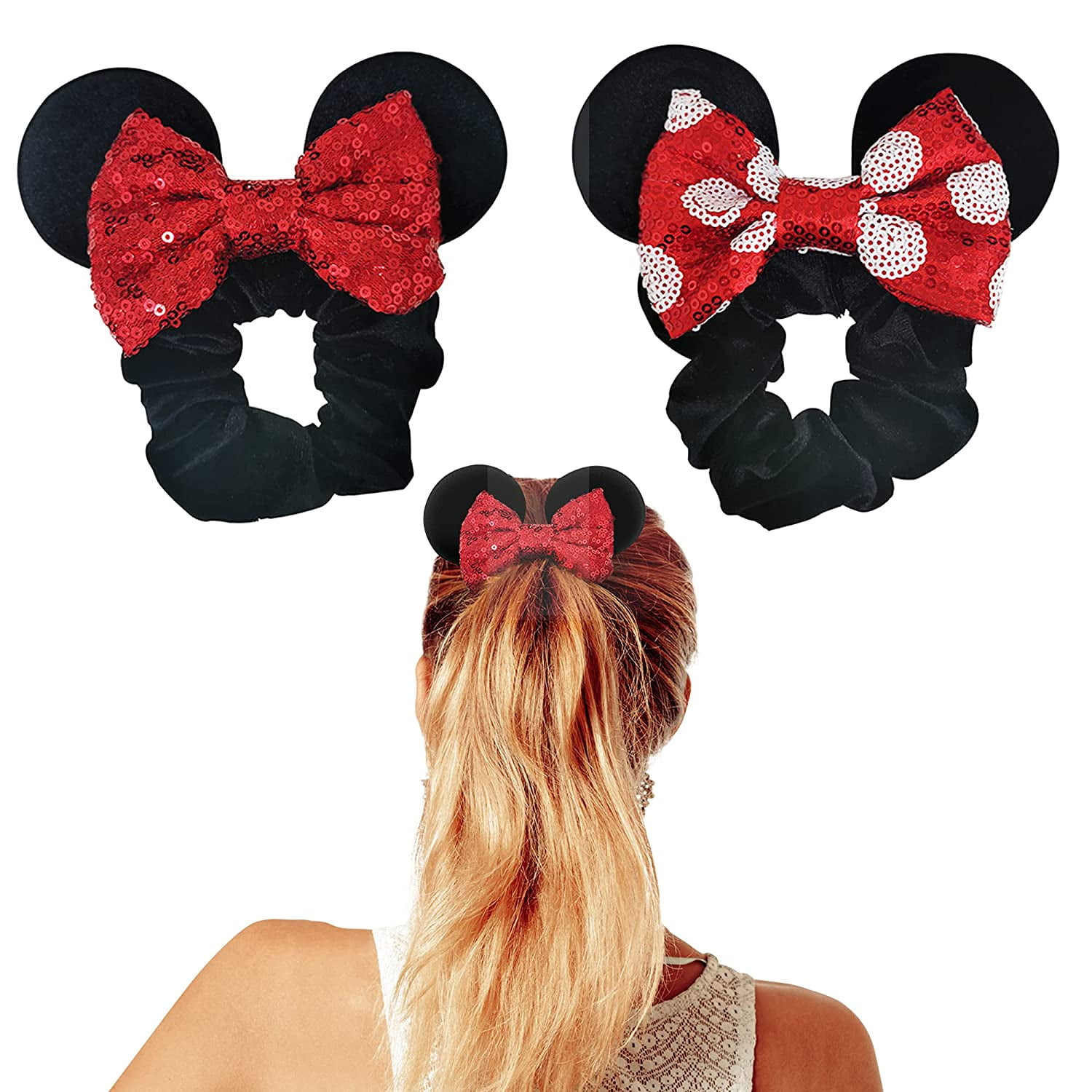 2 Pack Mouse Ear Scrunchies for Kids Velvet Hair Bow Scrunchies for ...