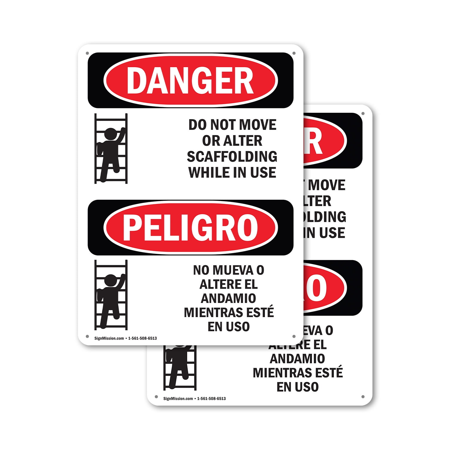 (2 Pack) Do Not Move Or Alter Scaffolding Bilingual OSHA Danger Sign 7 ...
