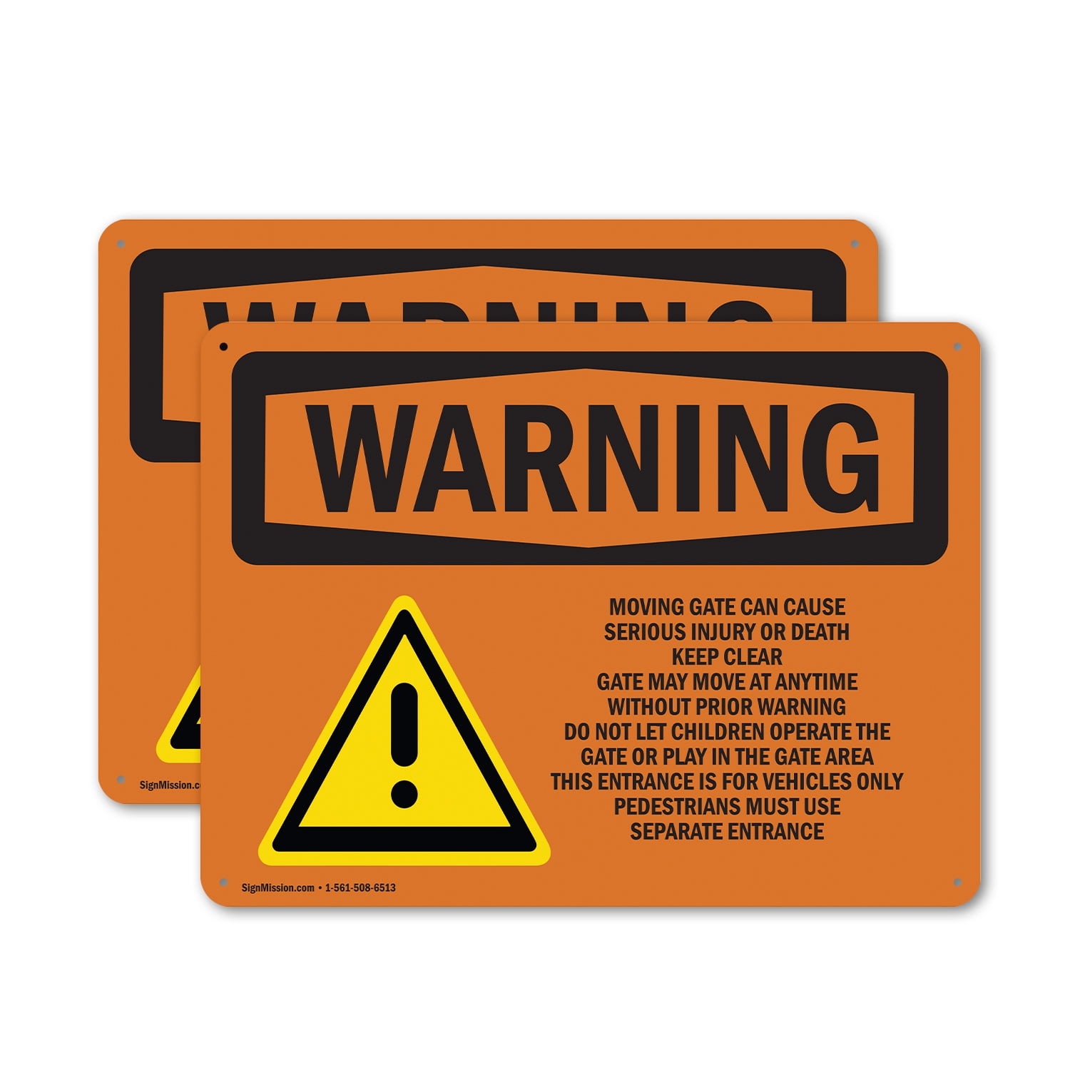 (2 Pack) Moving Gate Can Cause Serious Injury OSHA Warning Sign 14 Inch ...