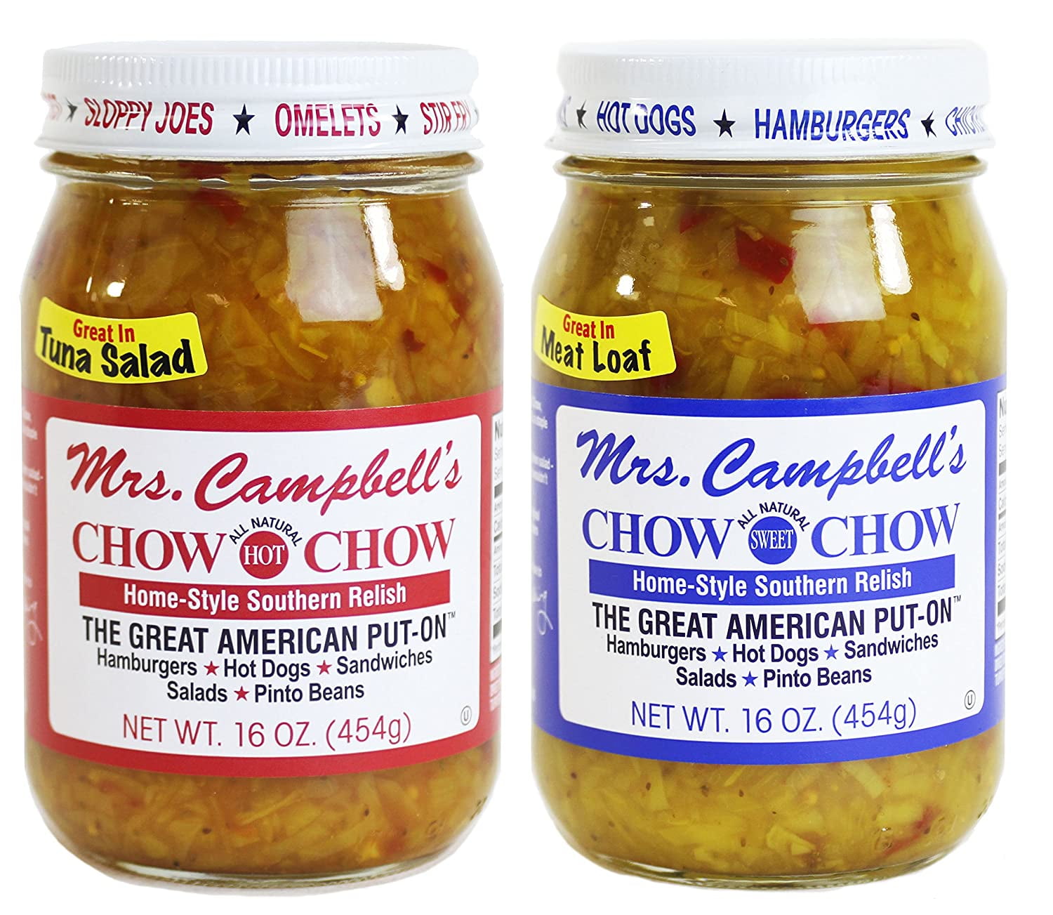 Mrs. Campbell's Chow Chow Relish, 2 Pack, 16oz Jar Each, Hot Sweet ...