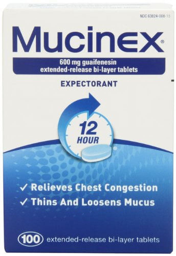 Mucinex Expectorant 600 mg Guaifenesin Relieves Chest Congestion, 100ct ...